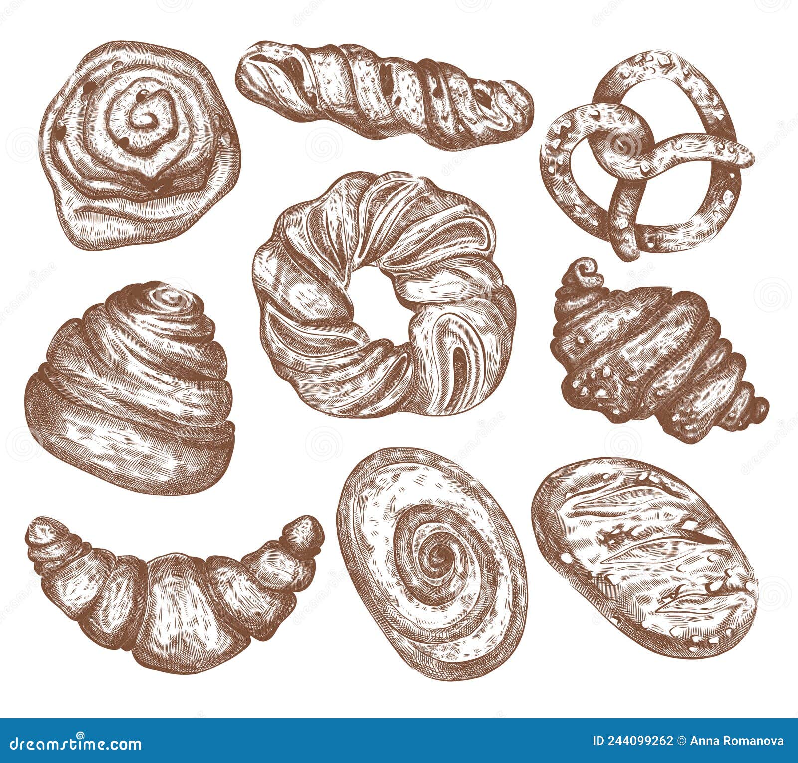 Vector Ink Drawing Elements Collection. Hand Drawn Bakery Set with ...