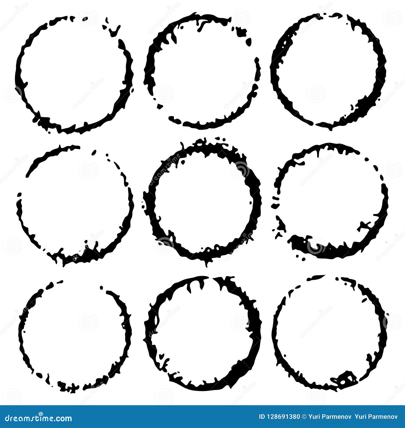 Vector Ink Round Frames. Circle Label for Image. Grunge Black Borders ...