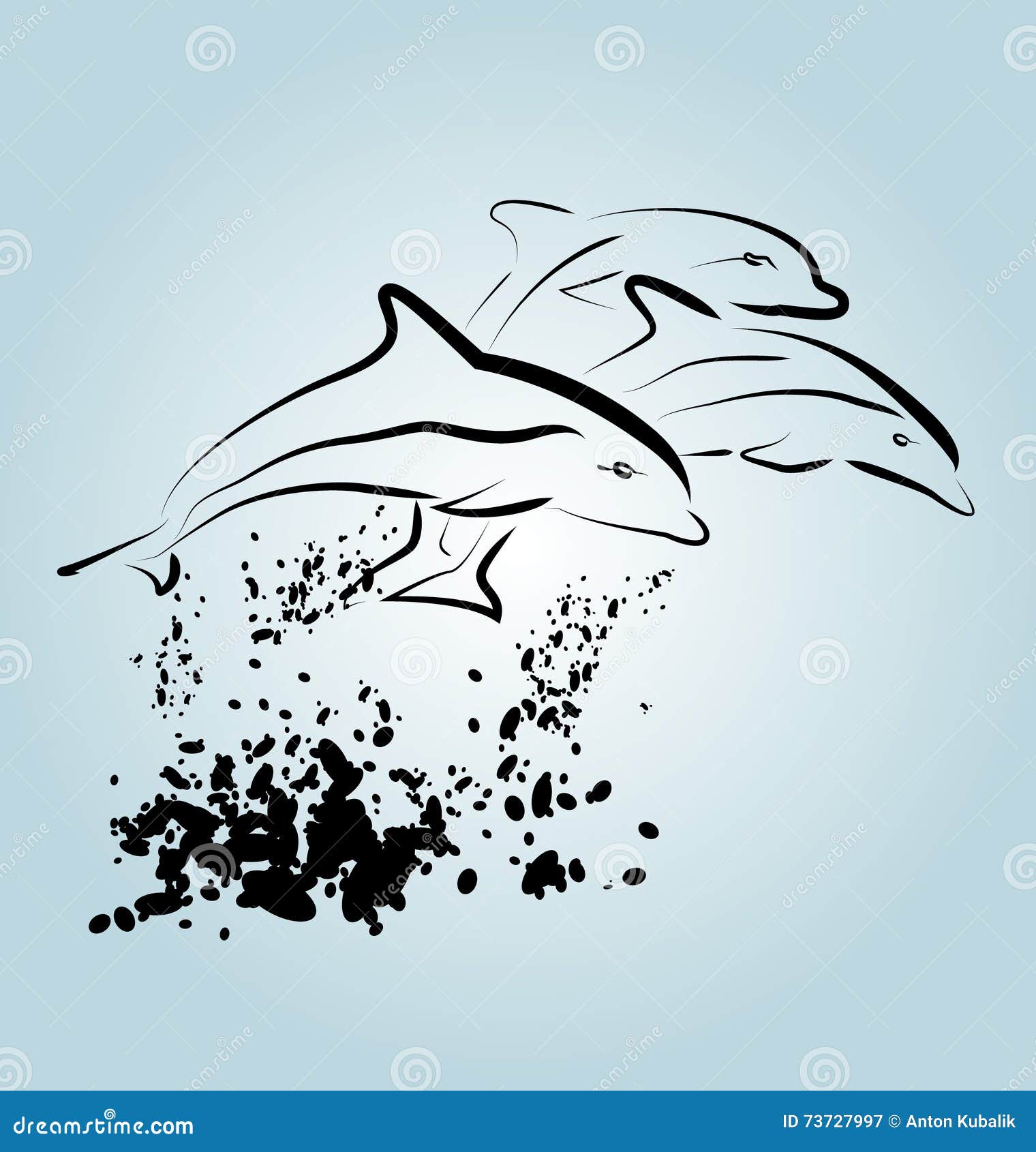 Vector Ink Sketch of Dolphins Stock Vector - Illustration of pool ...