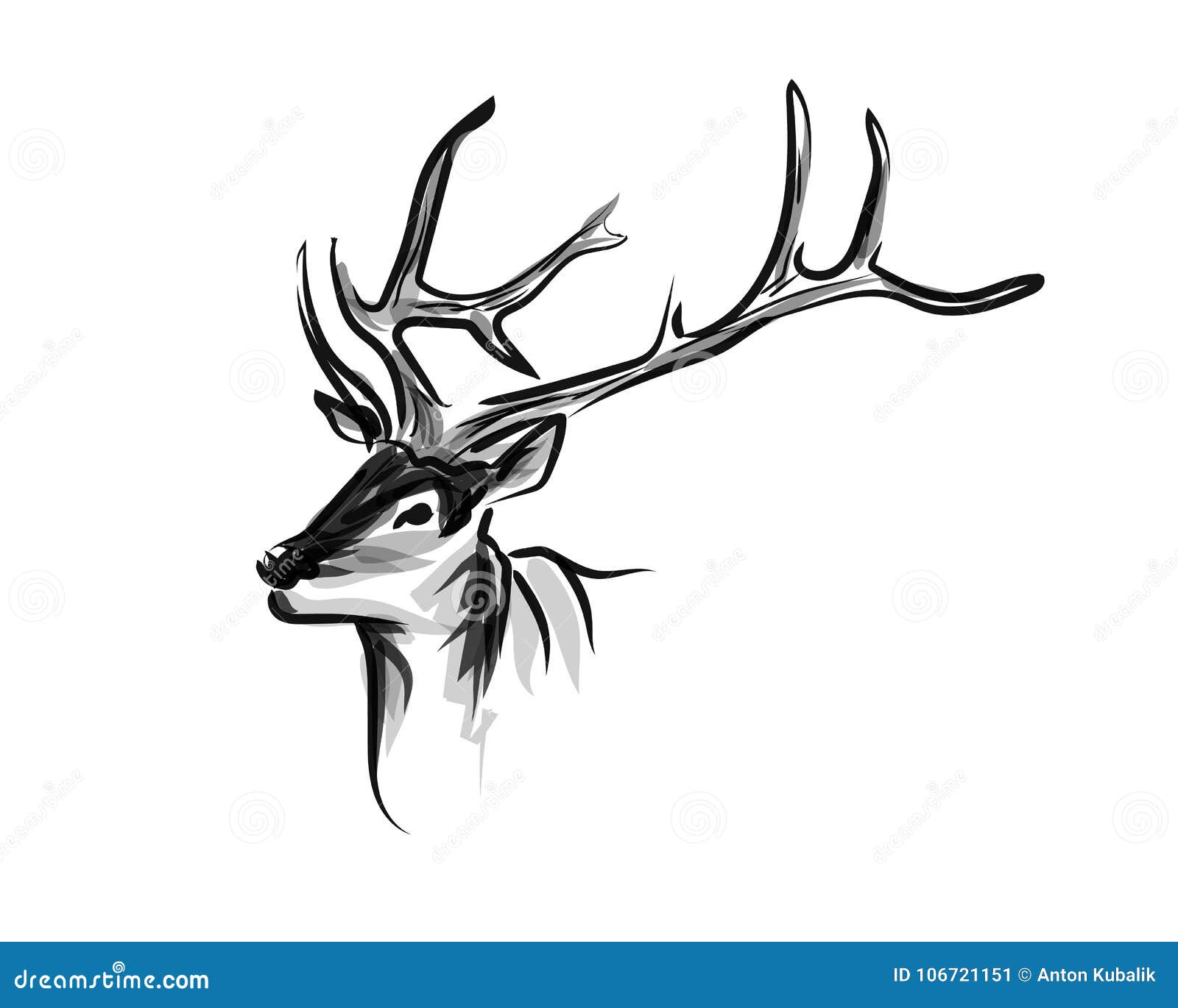 Vector Ink Sketch Head Deer Stock Vector - Illustration of bull, animal ...