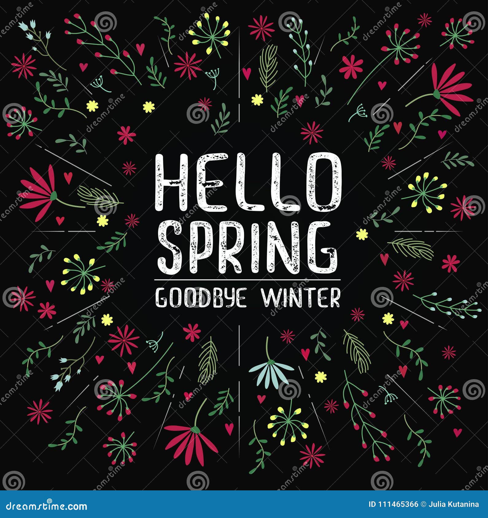 Vector Inscription Hello Spring Goodbye Winter on Black Background ...