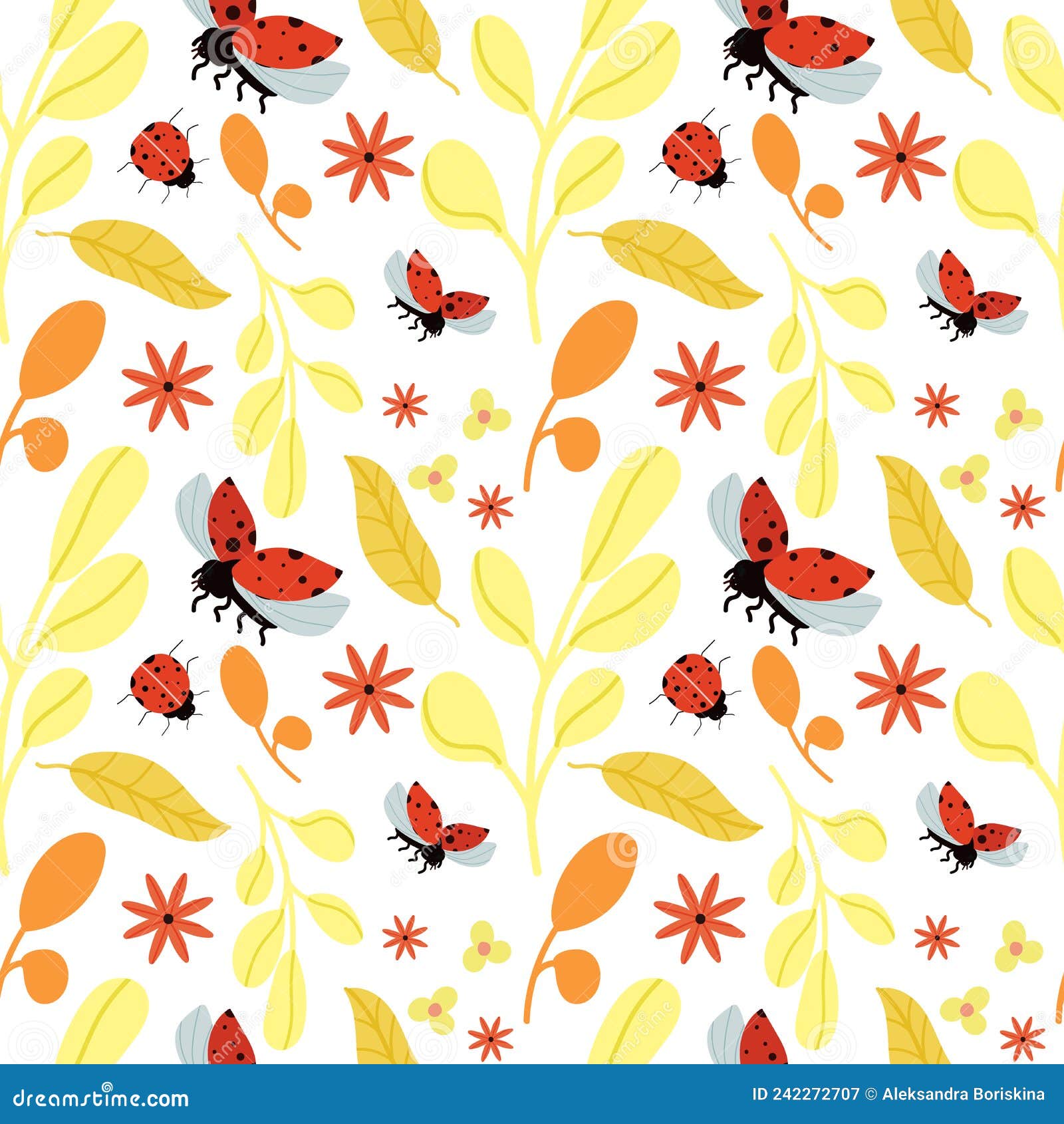Vector Insect Ladybug Seamless Pattern Stock Vector - Illustration of ...