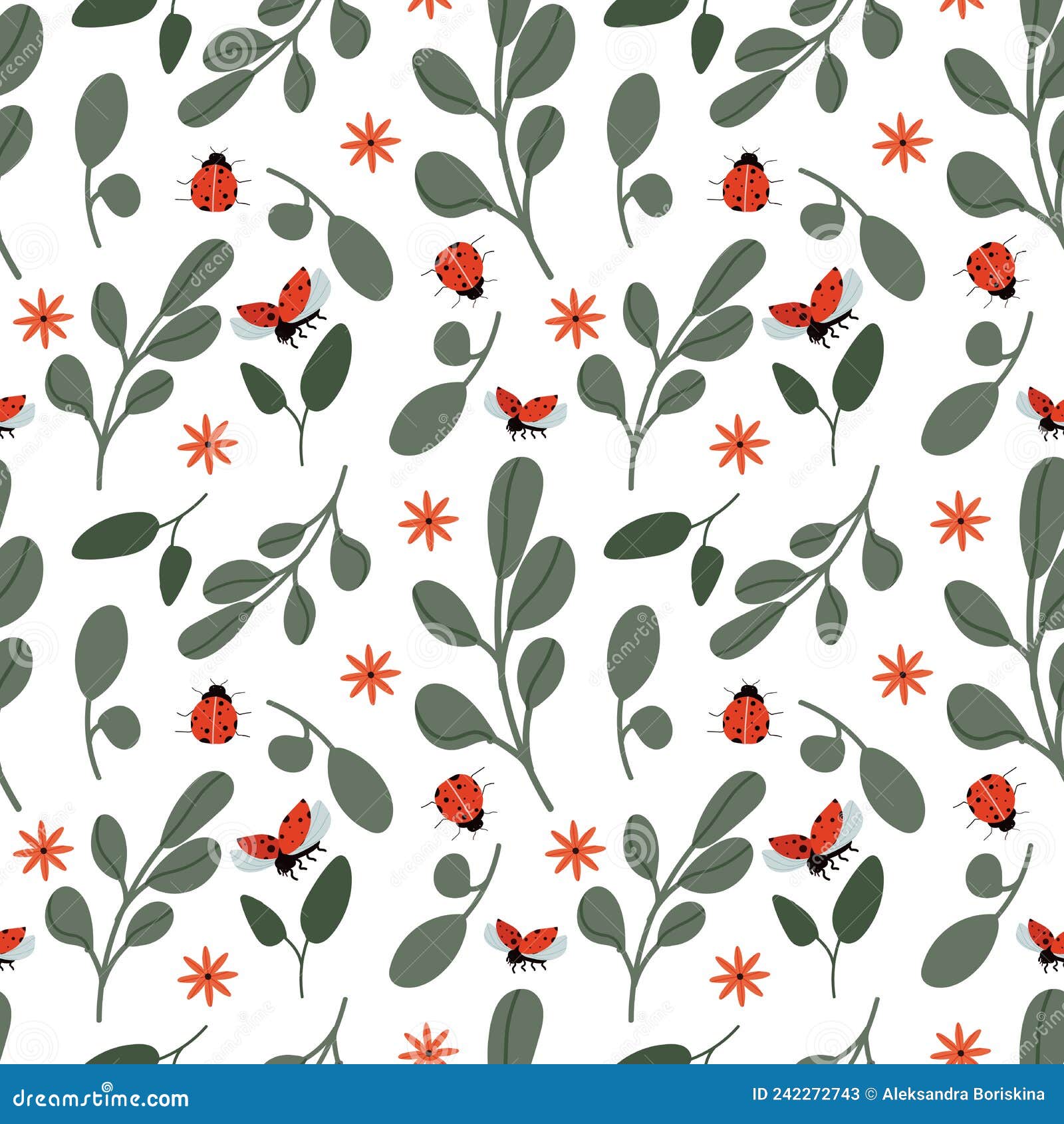 Vector Insect Ladybug Seamless Pattern Stock Vector - Illustration of ...