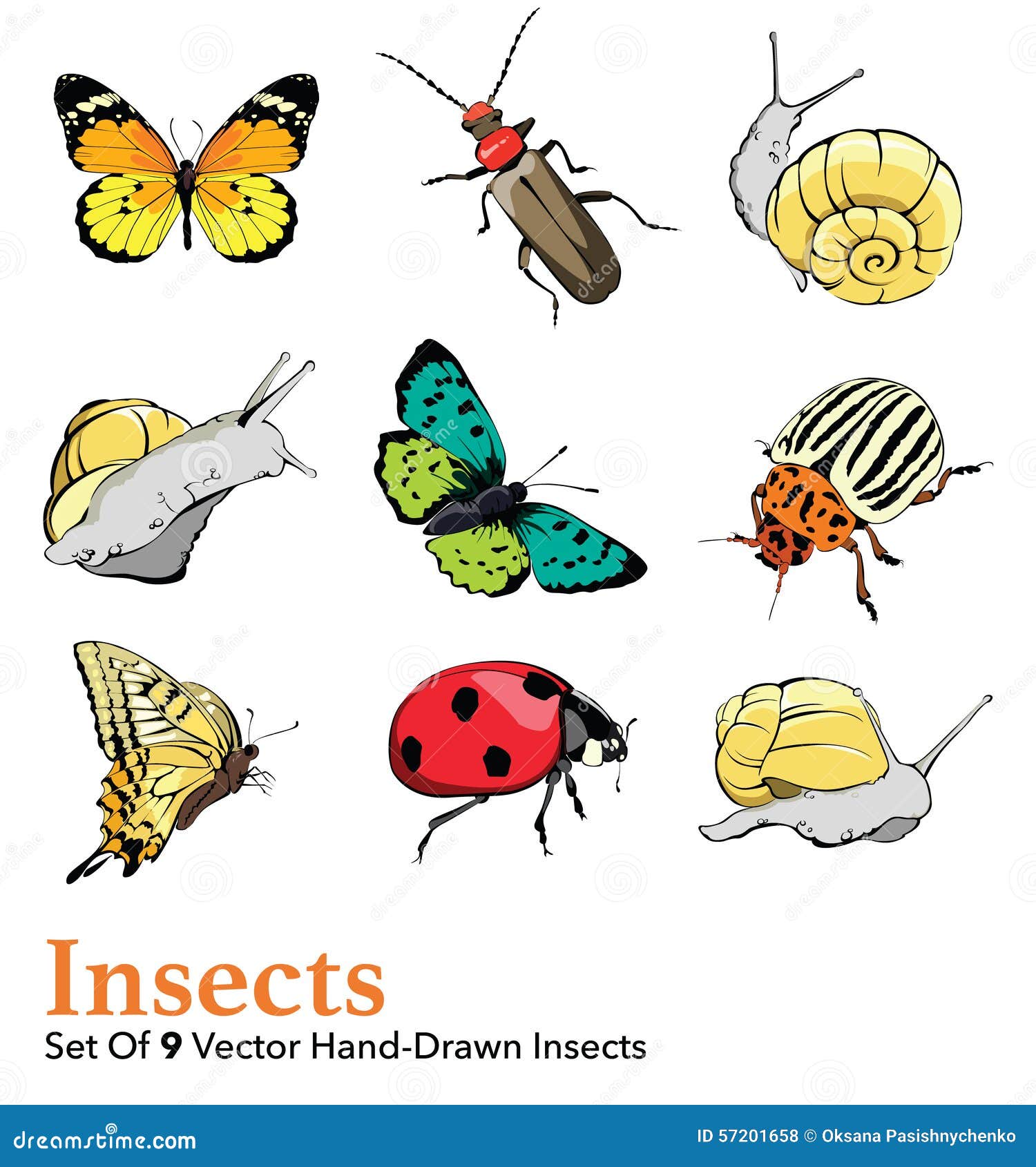Vector Insects 9 Elements Set Seamless Pattern Stock Vector ...