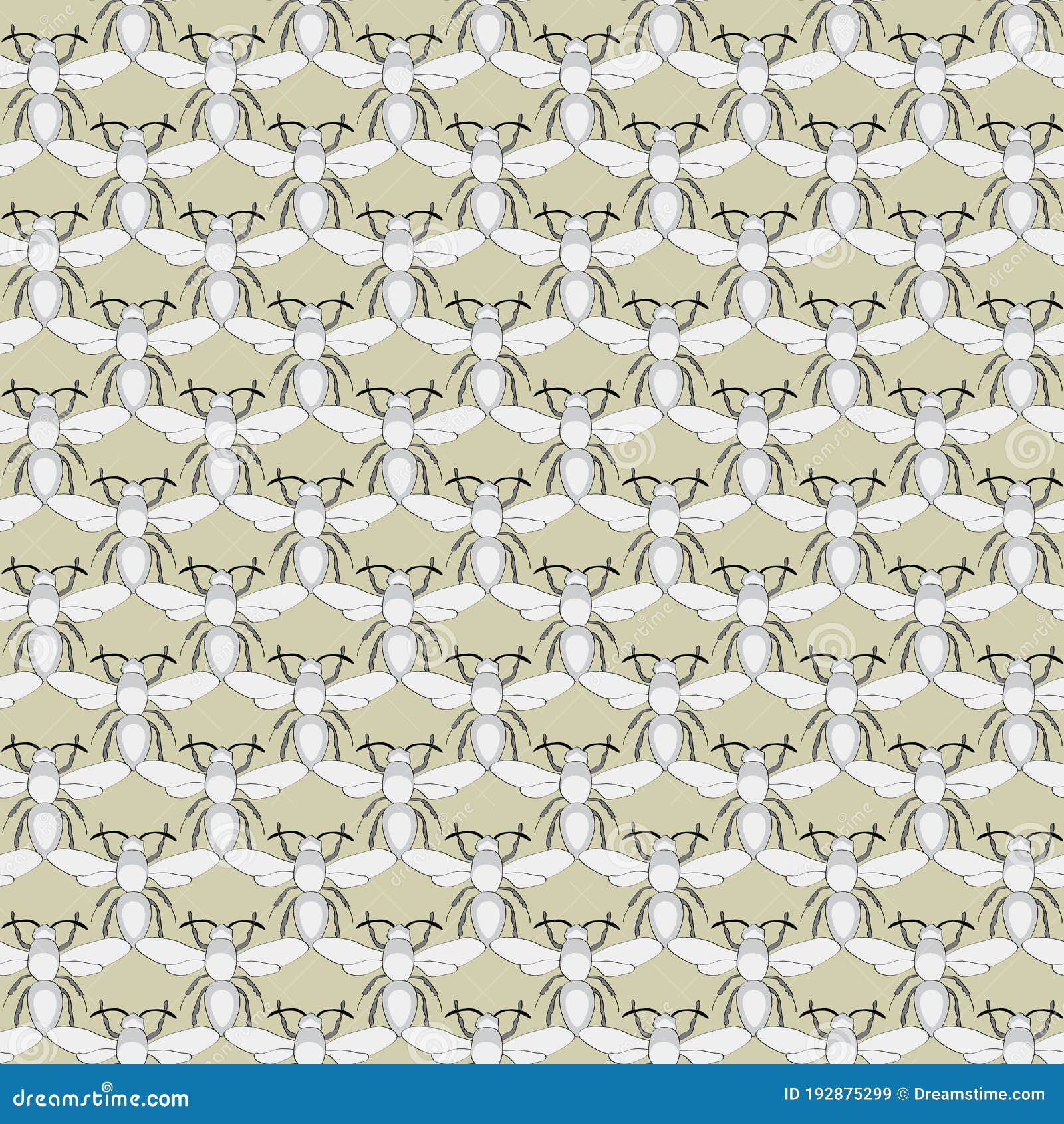 Vector Insects in Gray on Gold Background Seamless Repeat Pattern ...