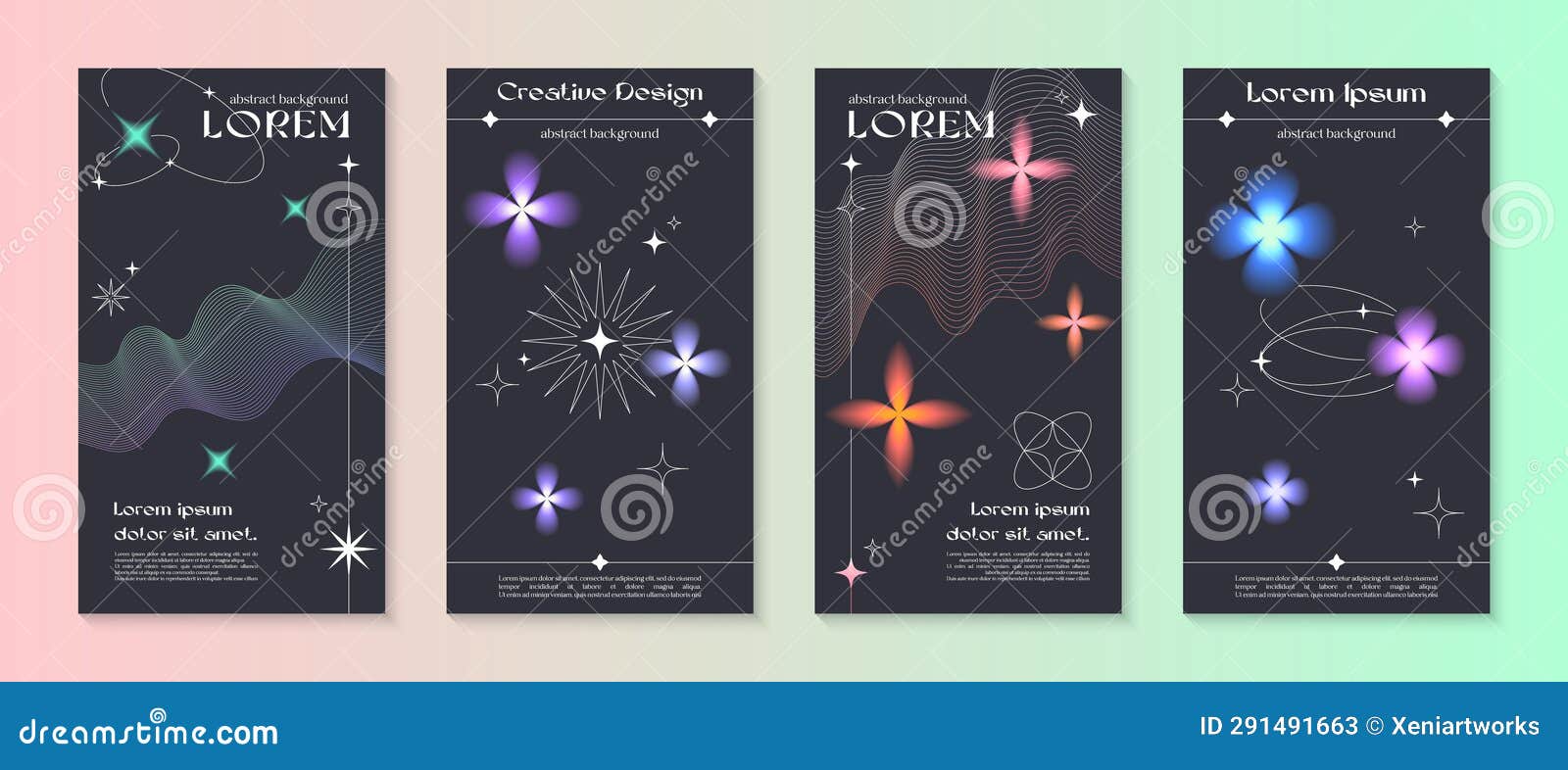 Vector Insta Story Cosmic Templates with Linear Shapes,blurred Sparkles ...