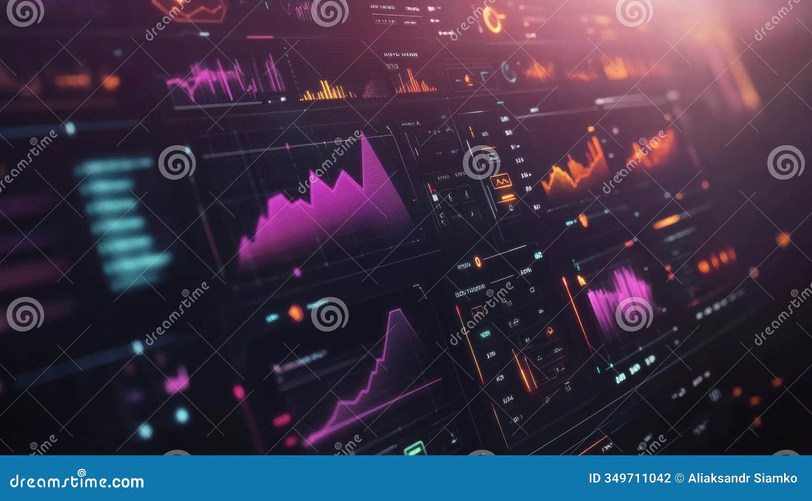 Vector Interface with Futuristic Charts and Digital Icons Stock ...