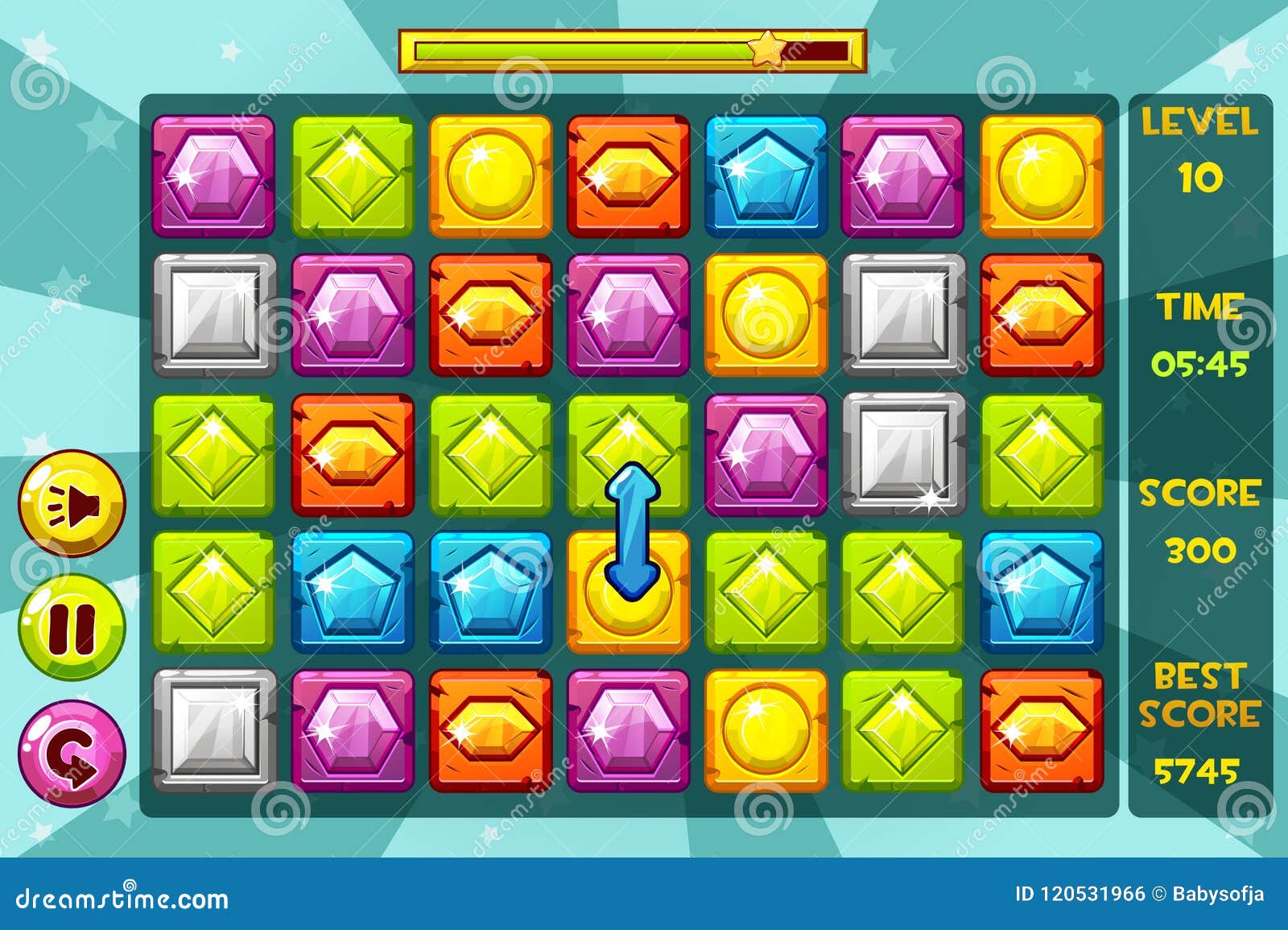 Vector Interface GEMS Match3 Games. Multicolored Precious Stone, Game ...