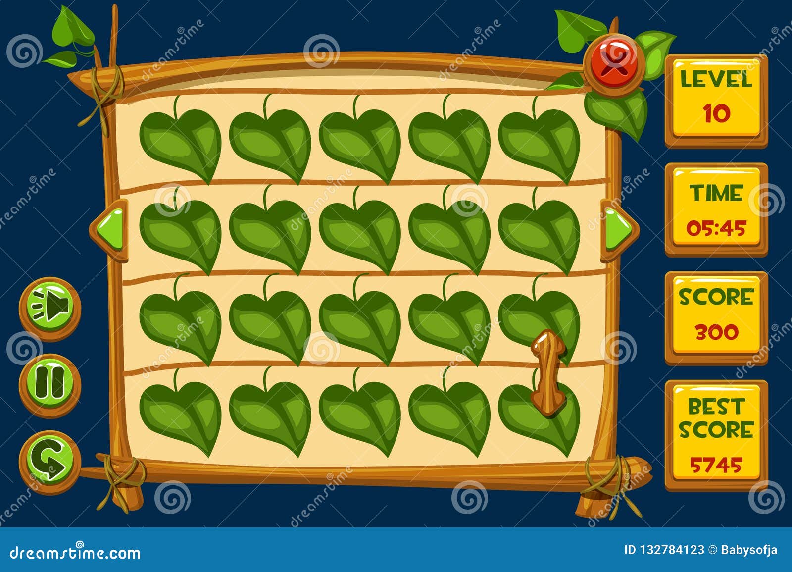 Vector Interface Match3 Games and Buttons in Wooden Style, GUI Graphic ...
