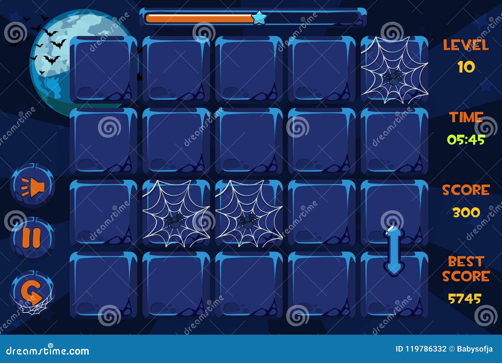 Vector Interface Match3 Games And Buttons In Halloween Style, GUI ...