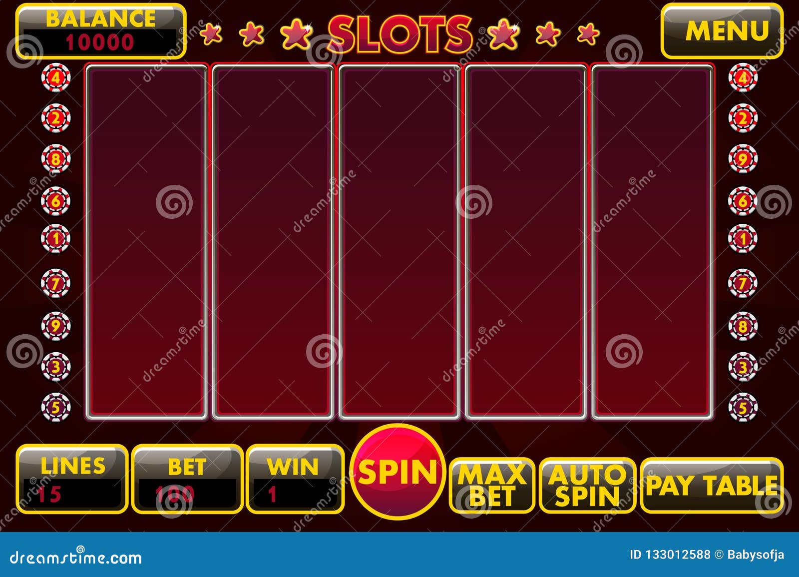 Vector Interface Slot Machine in Black-red Colored. Complete Menu of ...