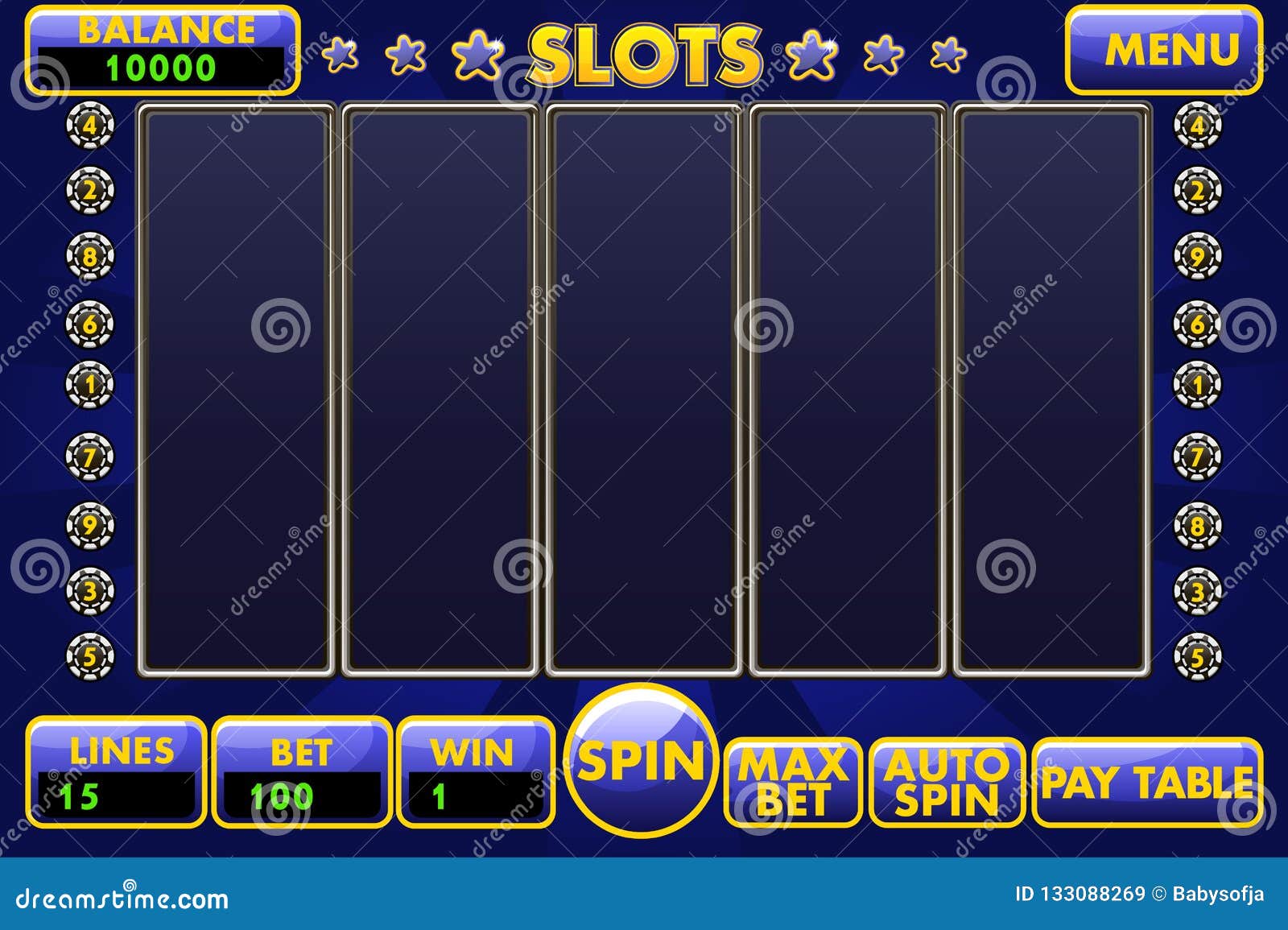 Vector Interface Slot Machine in Blue Colored. Complete Menu of ... Vector Interface Slot Machine in Blue Colored. Complete Menu of ...