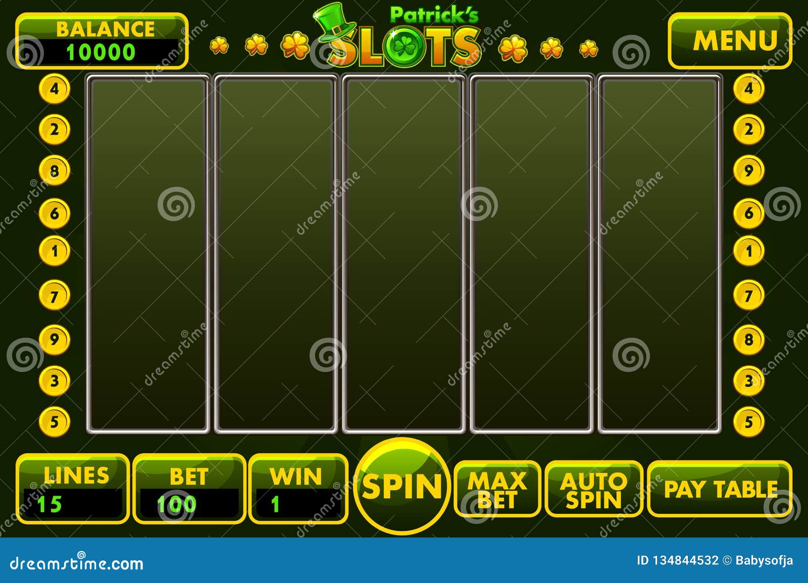 Vector Interface Slot Machine Style St.Patrick`s in Green Colored Stock ...