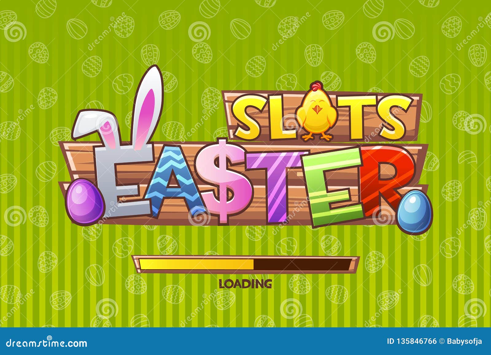 Vector Interface Slot Machine in Wooden Style for Easter Holiday ...