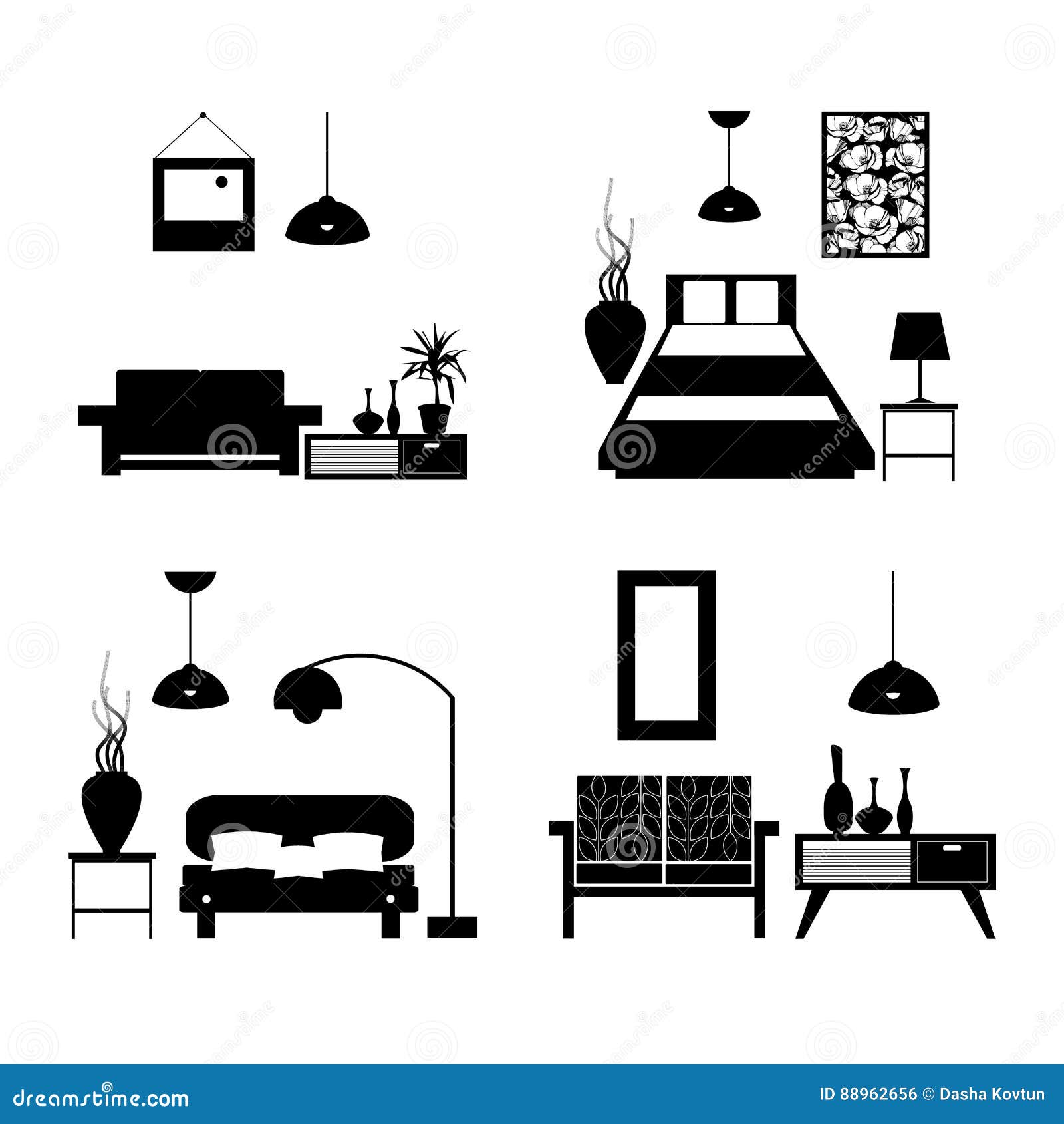 Vector Interior Home Furniture Design Illustration Stock Vector ...