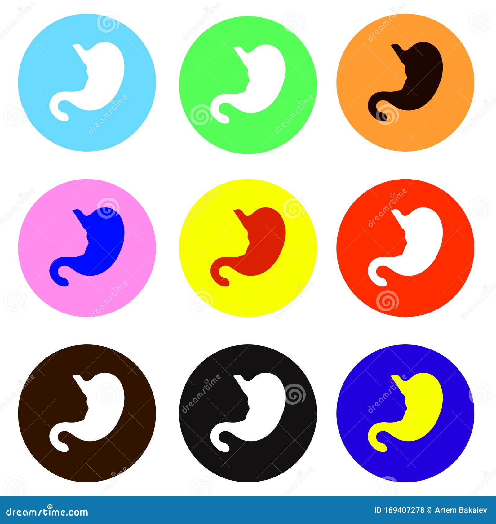 Vector Internal Organs Icons Set. Stomach of Different Colors Stock ...