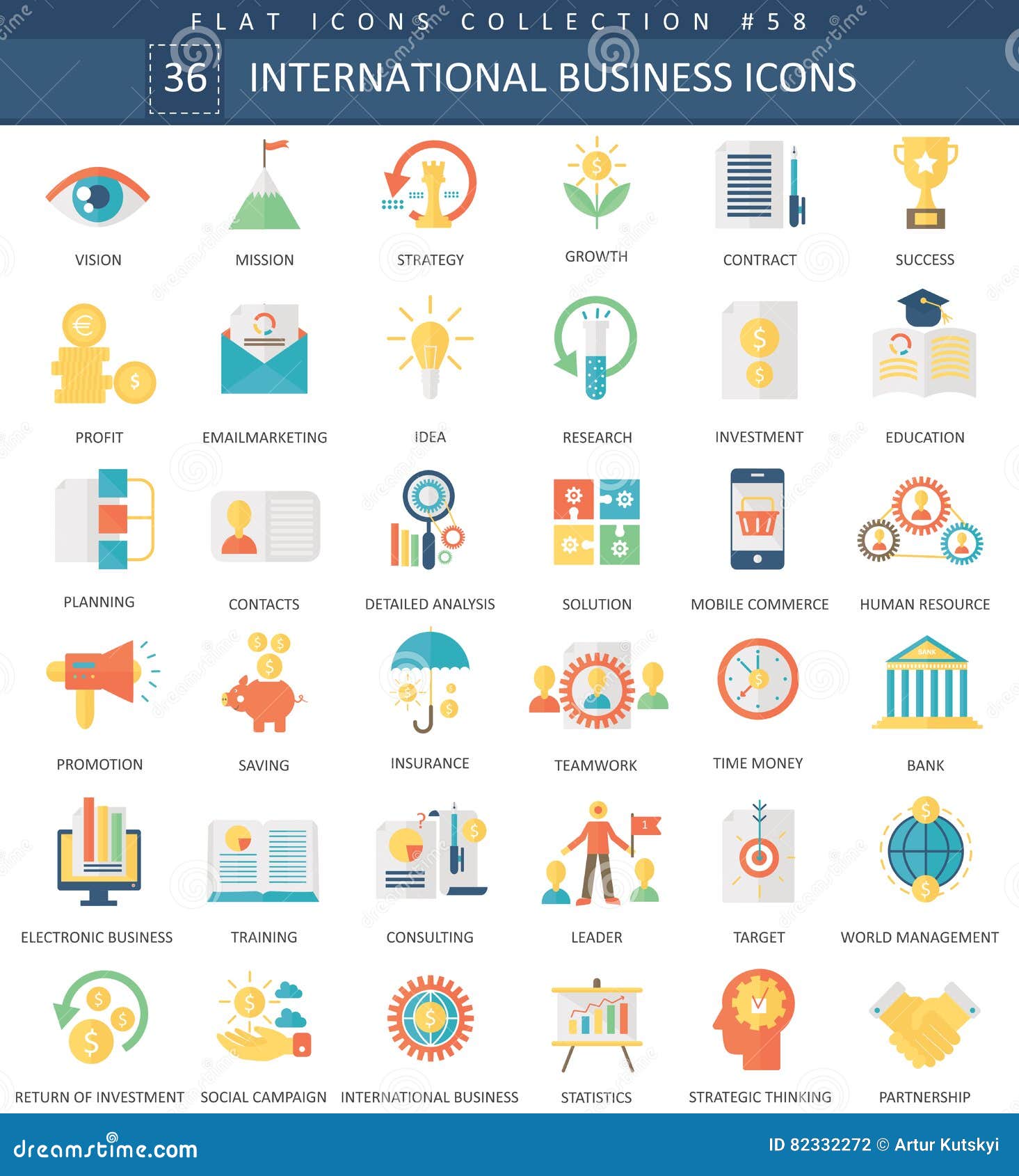 Vector International Business Color Flat Icon Set Elegant Style Design