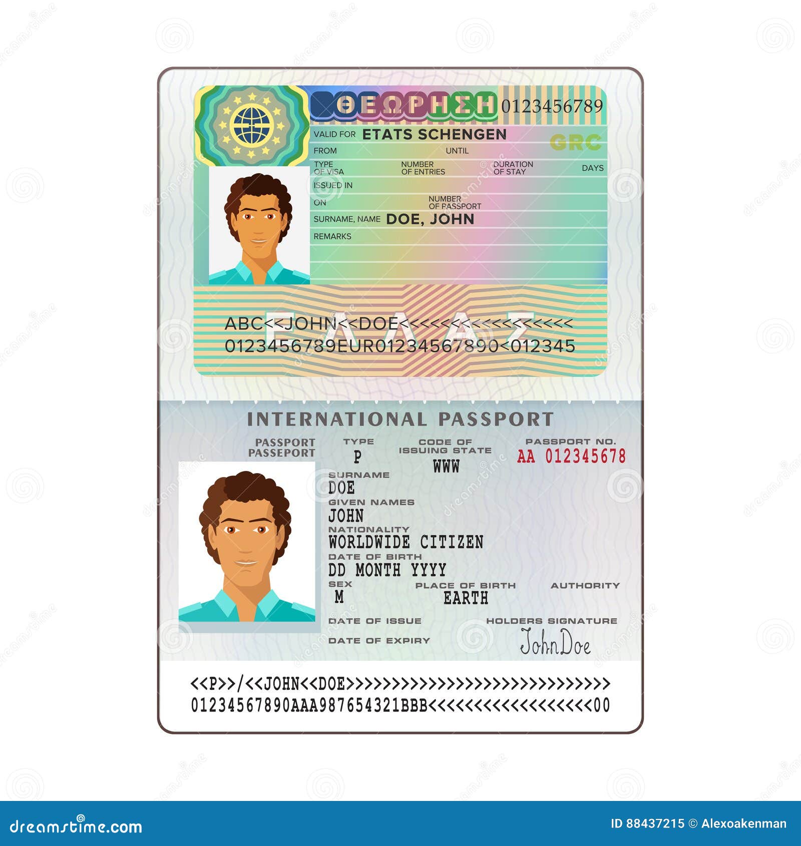 Vector International Open Passport with Greece Visa Stock Vector ...
