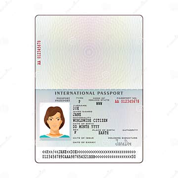 Vector International Passport Template with Sample Personal Data Page ...