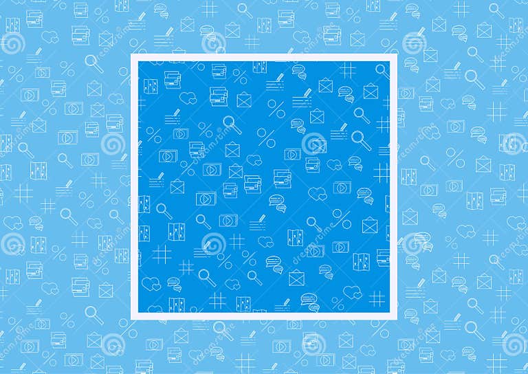 Vector Internet Technology and Programming Seamless Pattern with Simple Linear Icons Set on Blue ...