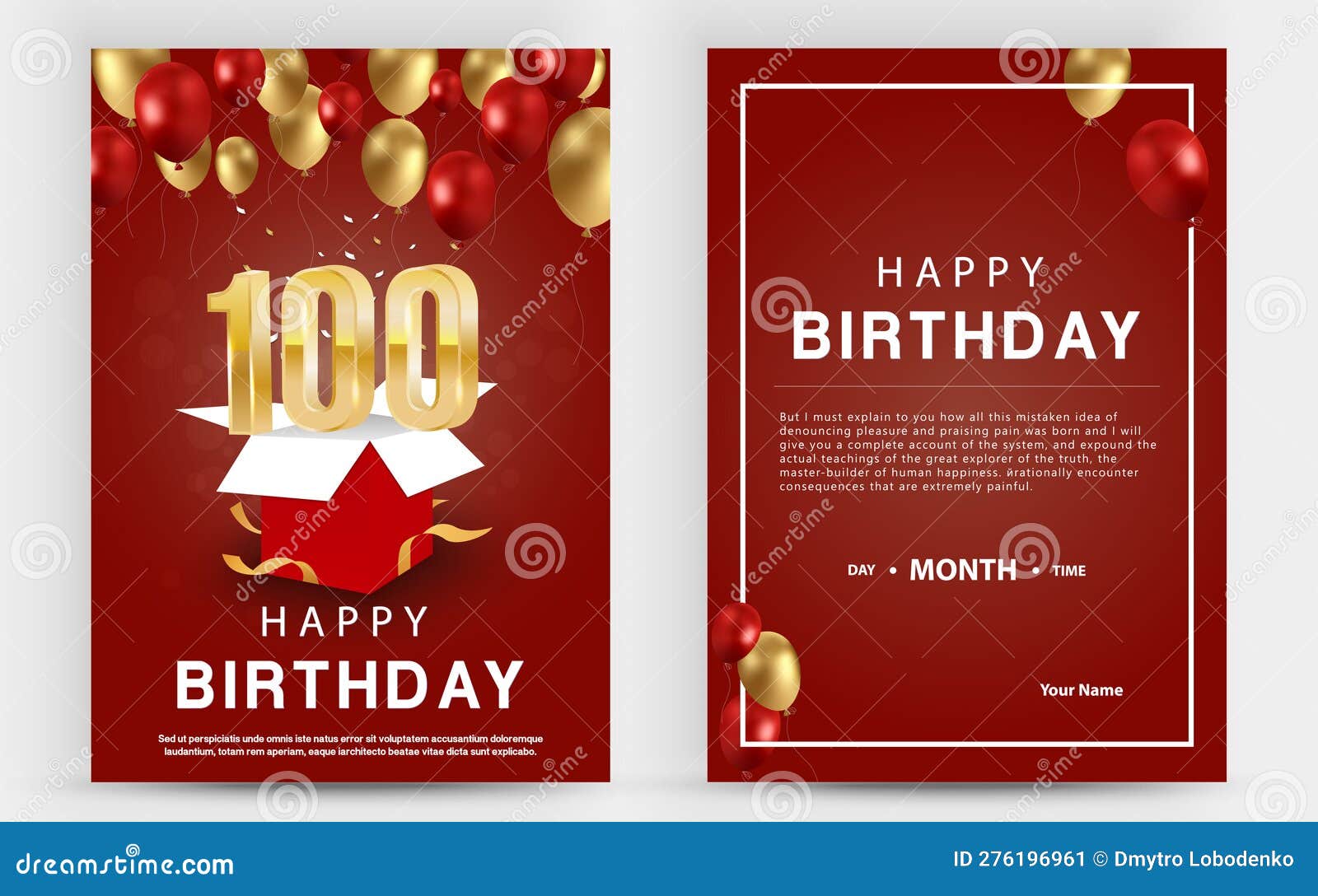 Vector Invitation Double Card for 100th Birthday Celebration. Brochure ...