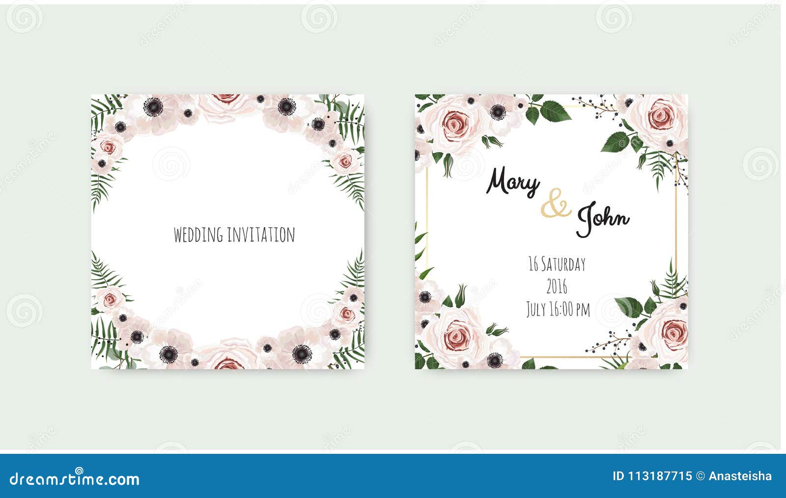 Vector Invitation with Handmade Floral Elements. Wedding Invitation ...