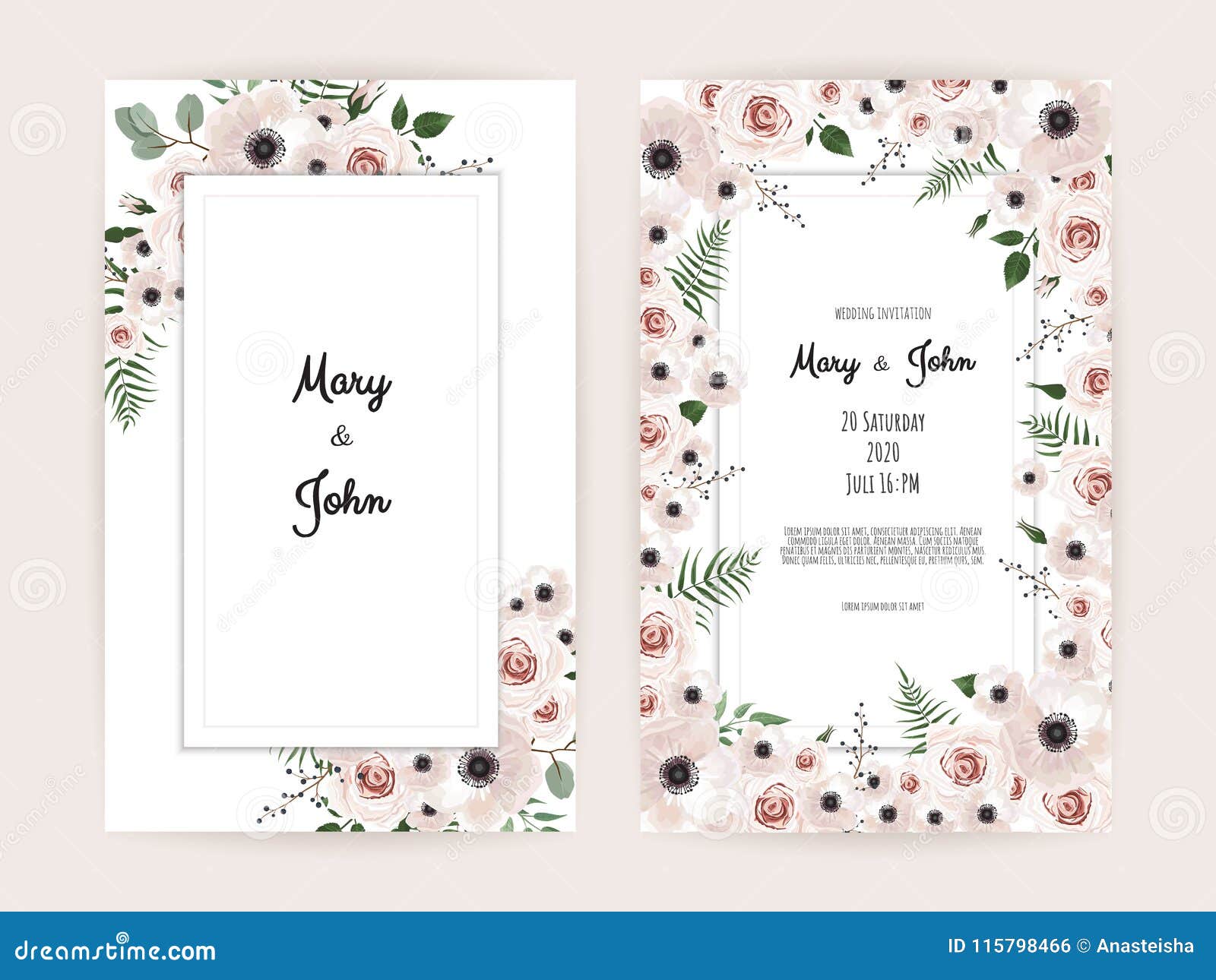 Vector Invitation with Handmade Floral Elements. Wedding Invitation ...