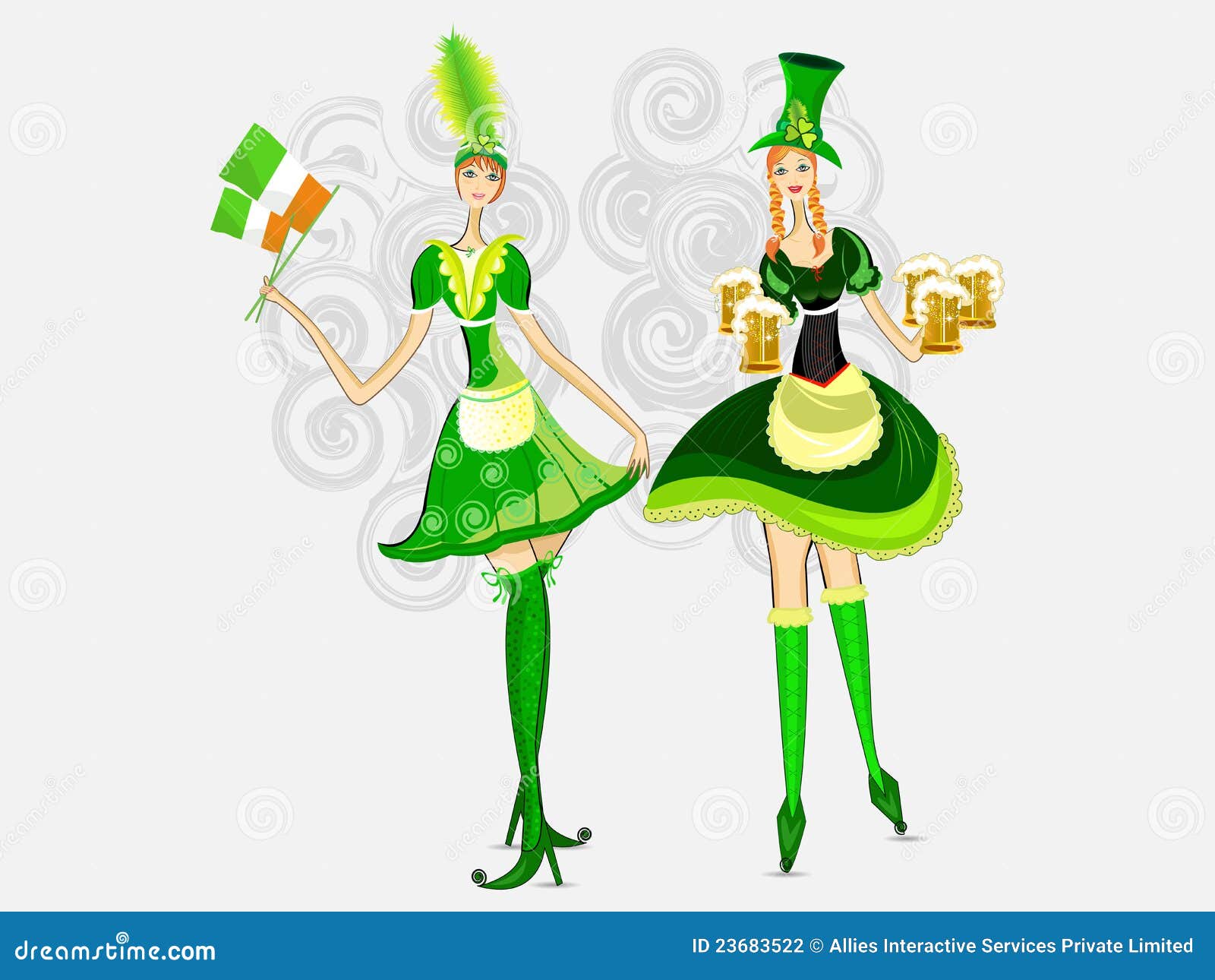 Vector. Irish Girls for St. Patrick S Day. Stock Illustration ...