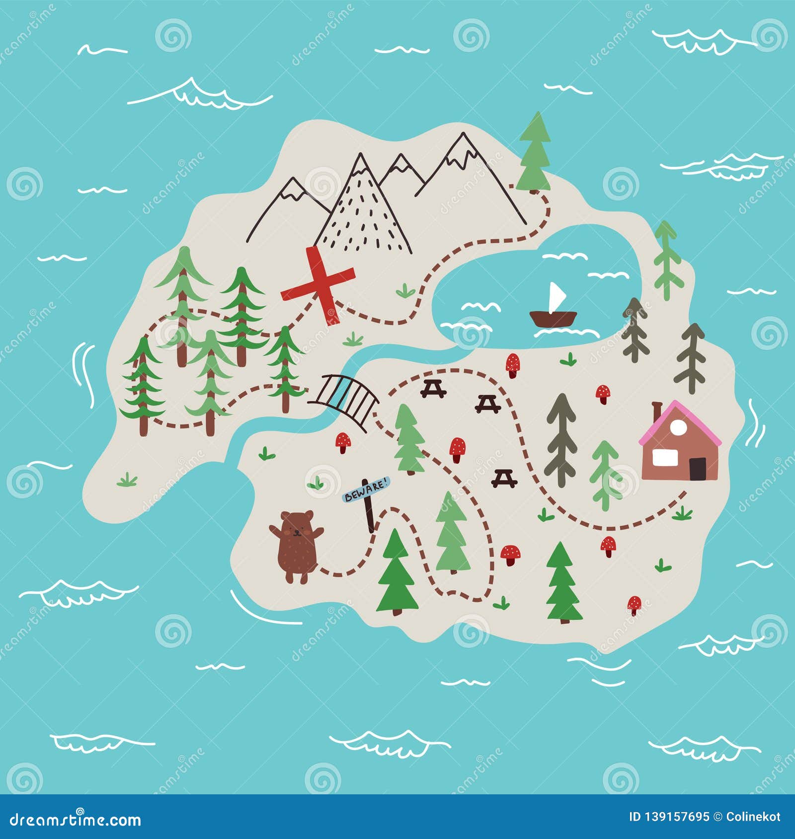 Vector Island Map Doodle Illustration Stock Vector - Illustration of ...