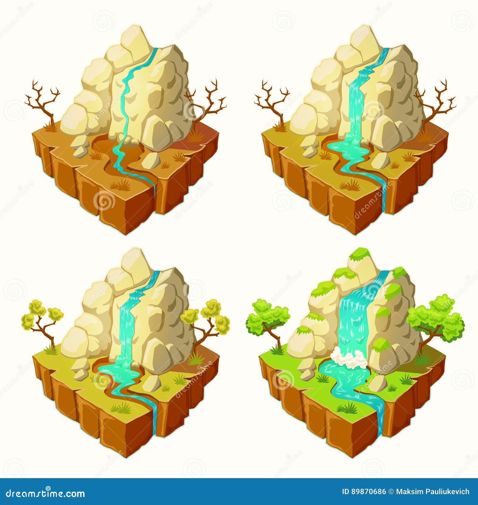 Vector Islands with Mountains and a Waterfall, Design Elements for ...