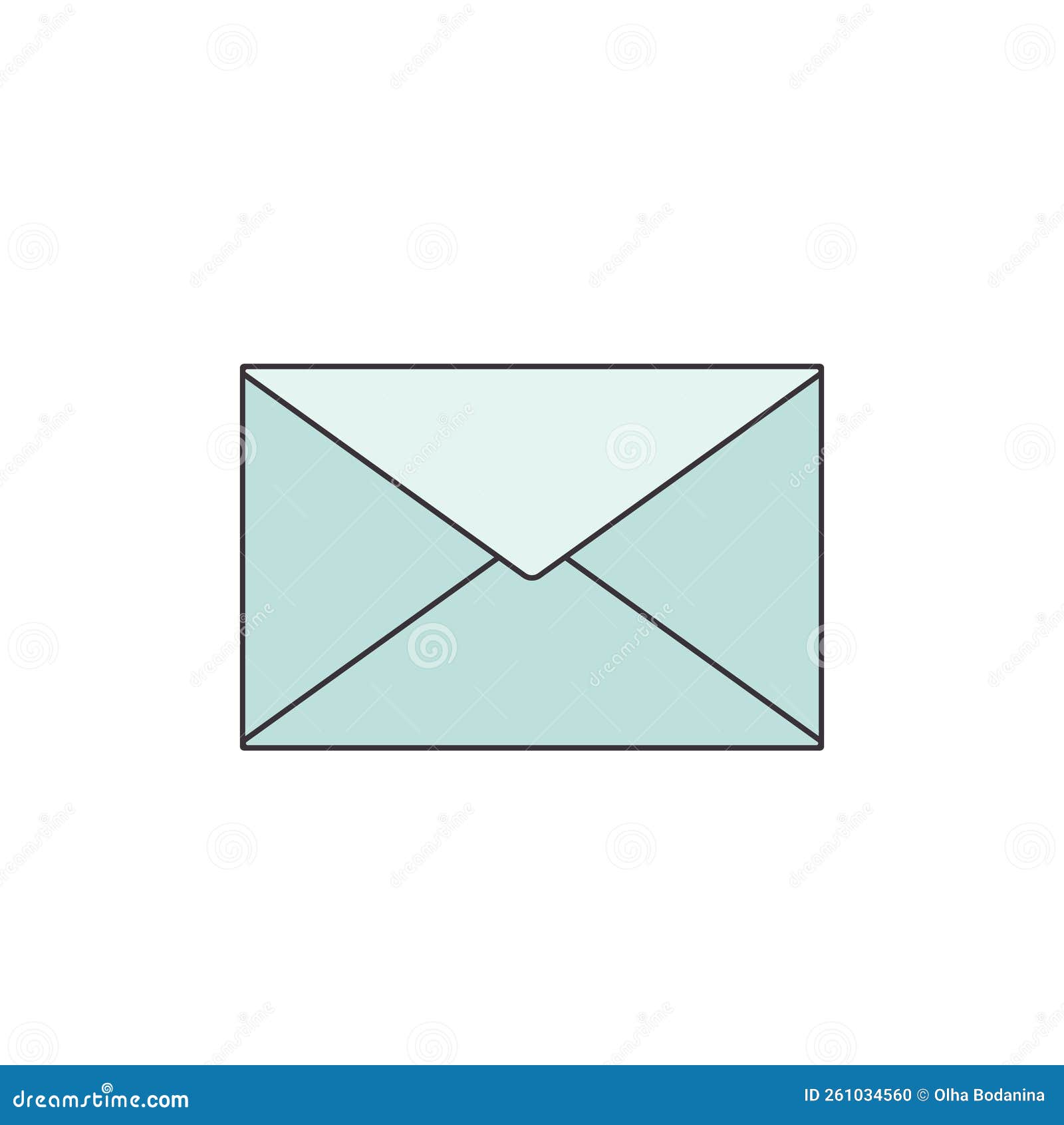 Vector Isolated Artwork Closed Light Blue Envelope with Black Outline ...