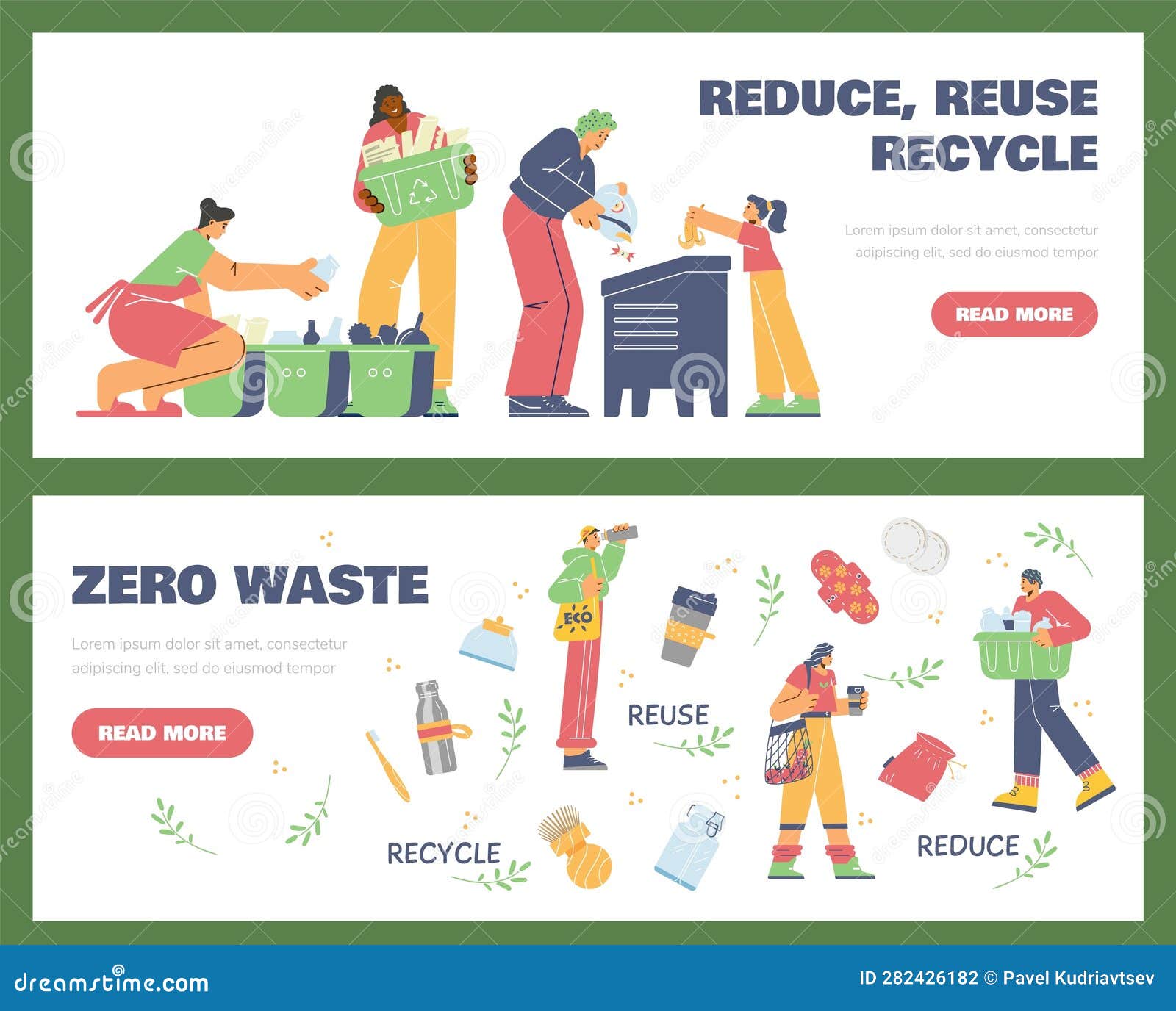 Vector Isolated Banners Set of Reduce, Reuse, Recycle and Zero Waste ...