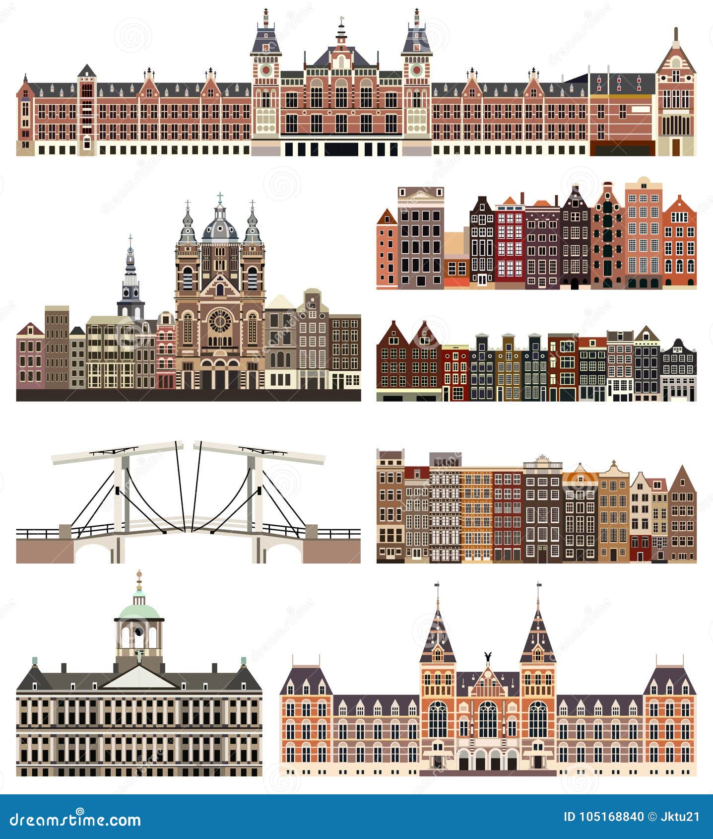 Vector Isolated Buildings and Landmarks of Amsterdam City Stock Vector ...