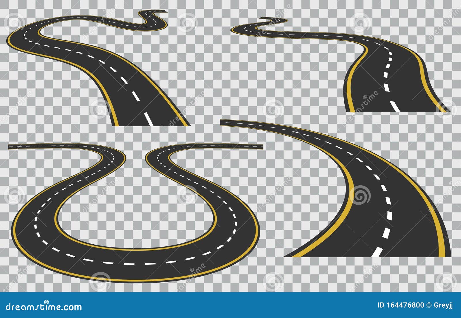 Curved Roads Vector Set. Asphalt Road Or Way And Curve Road Highway ...