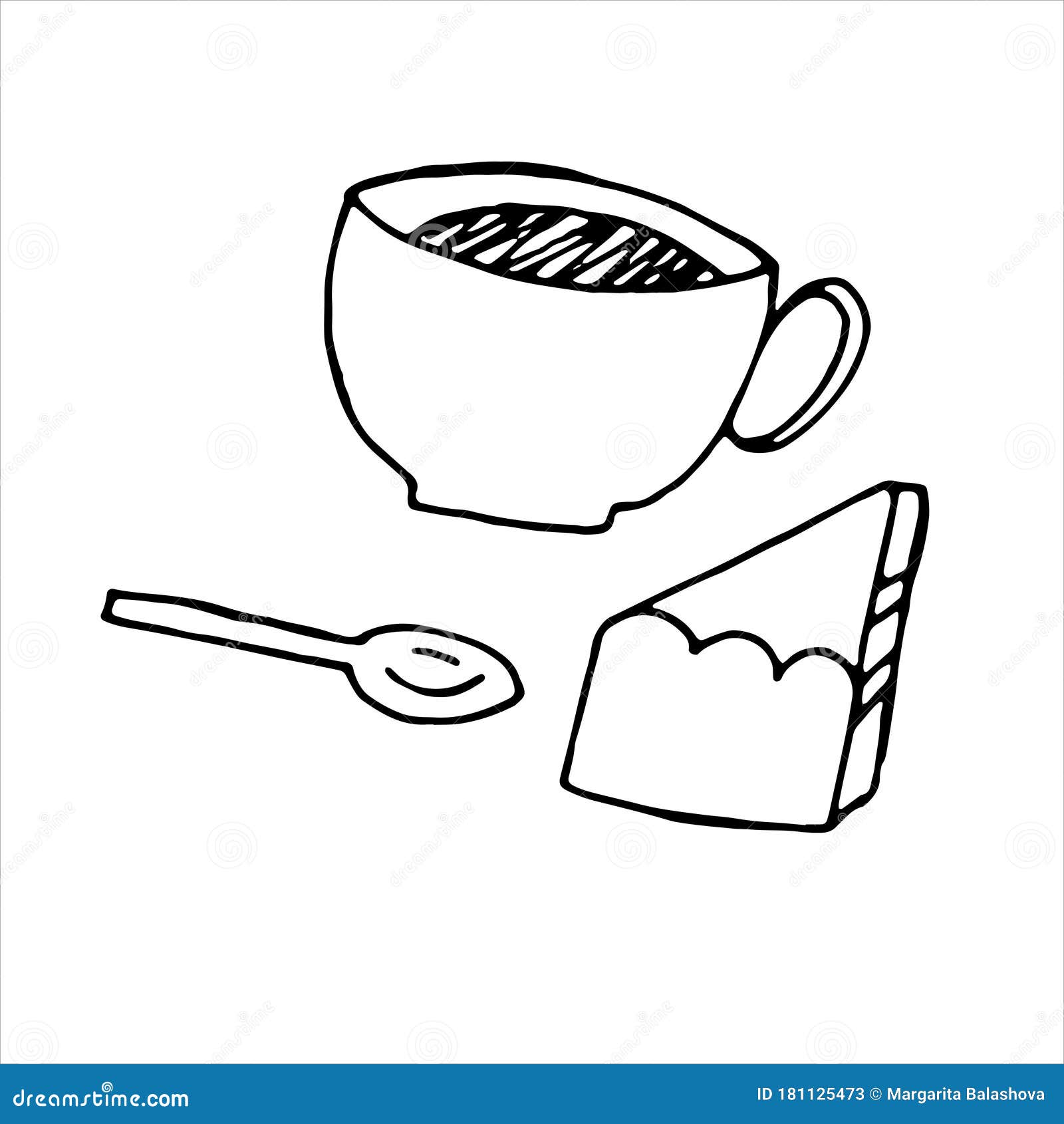 Vector Isolated Doodle Element, Tea Party with Cake, Coloring Book ...