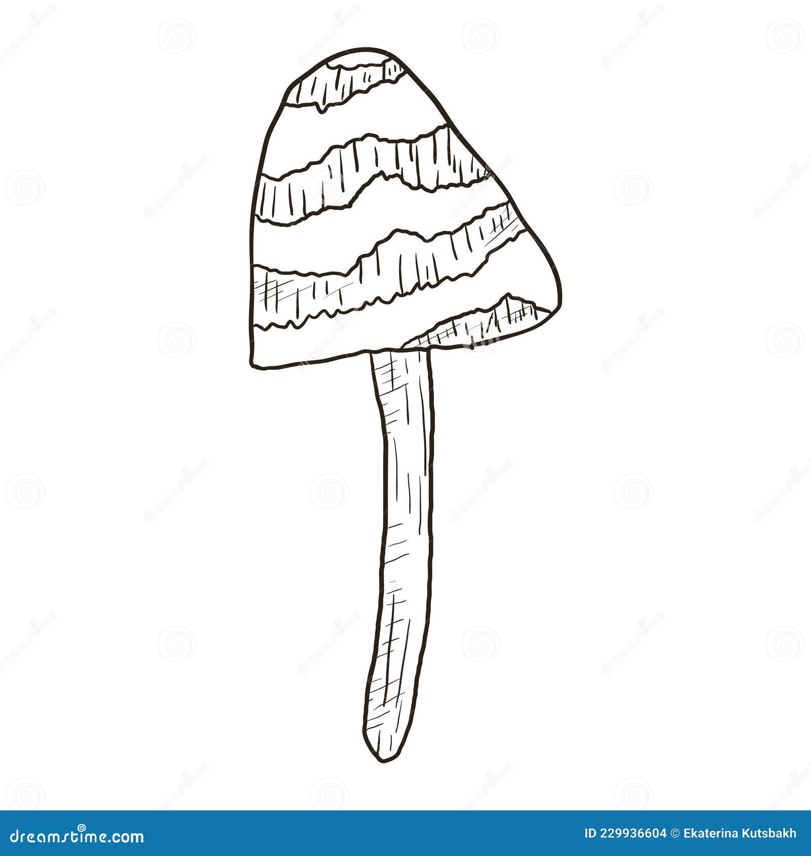 Vector Isolated Doodle Illustration of Wild Mushroom Toadstool in ...