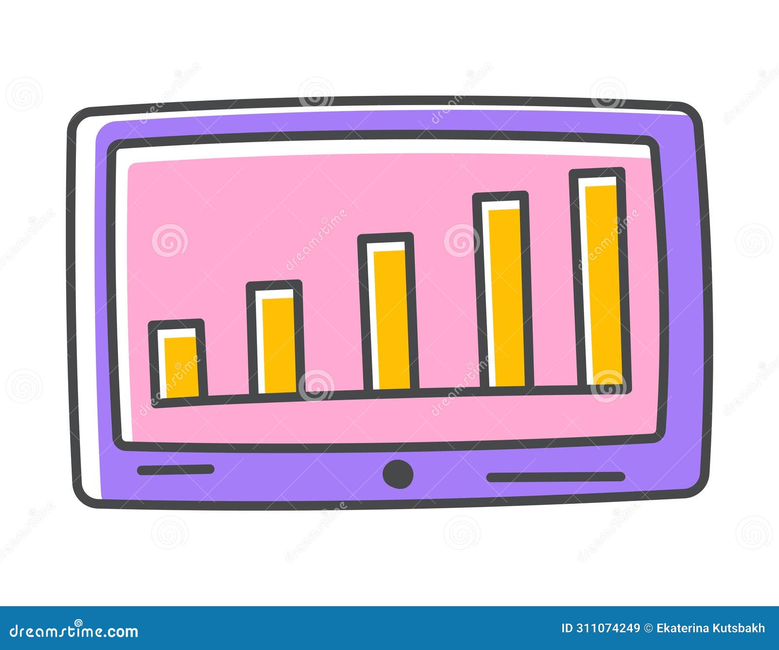 Vector Isolated Doodle Symbol of Tablet Screen with Graph or Chart ...