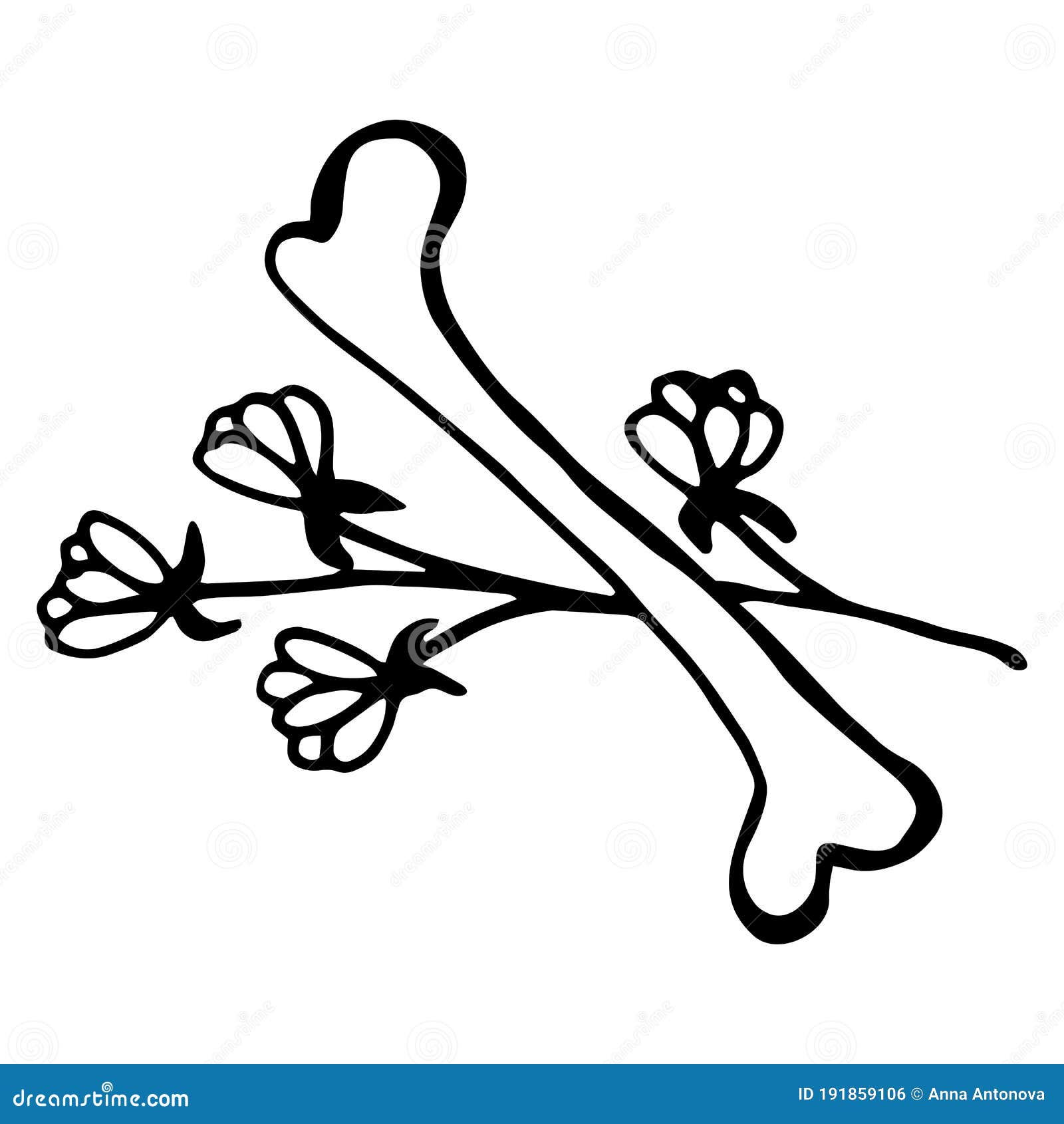 Vector Isolated Element, Anatomy, Bone with Flower. Stock Vector ...