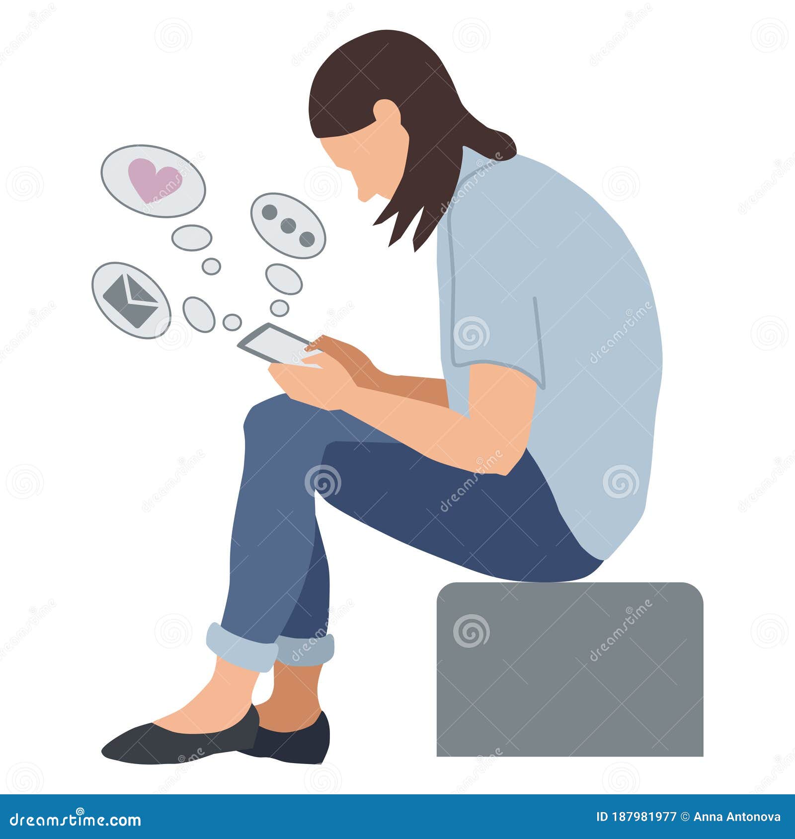 Vector Isolated Element. Illustration of a Girl Student with a Phone ...