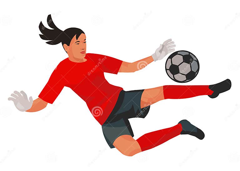 Vietnamese Women S Football Goalkeeper Girl Jumps To Avoid Missing The Ball Stock Vector