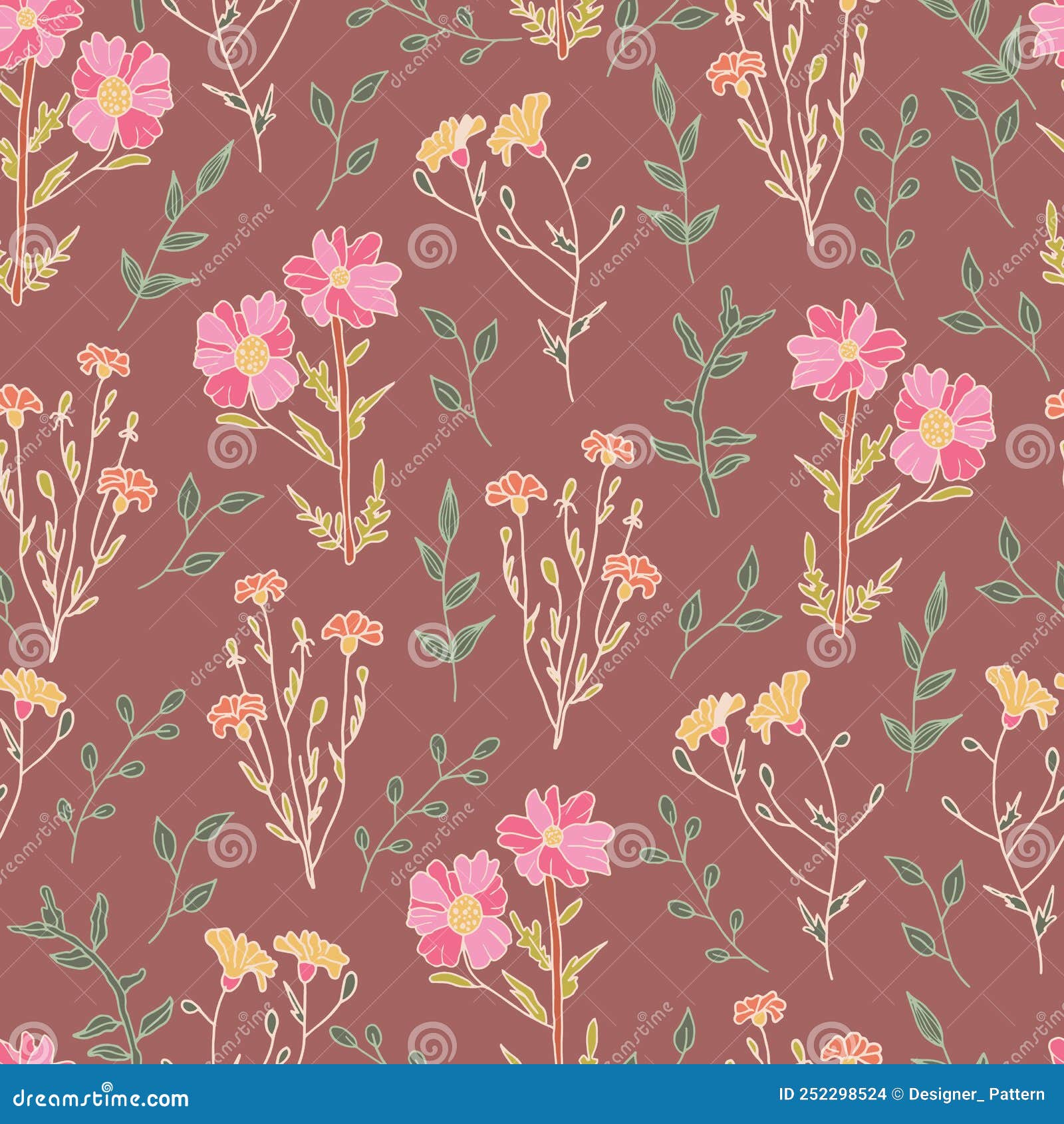 Vector Isolated Floral Seamless Repeat Pattern Background Stock Vector ...