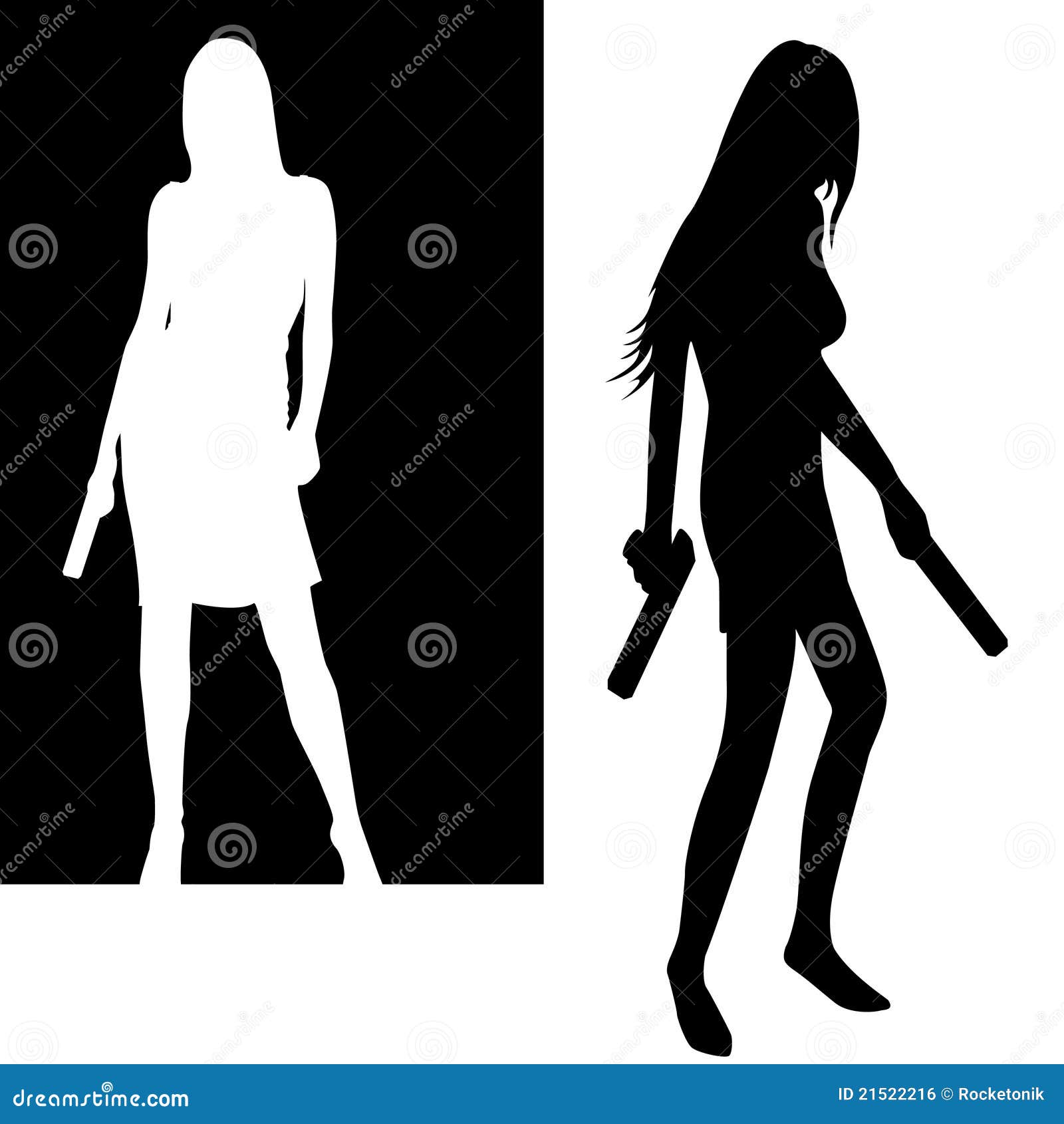 Vector Isolated Girls with Gun Silhouette Stock Vector - Illustration ...