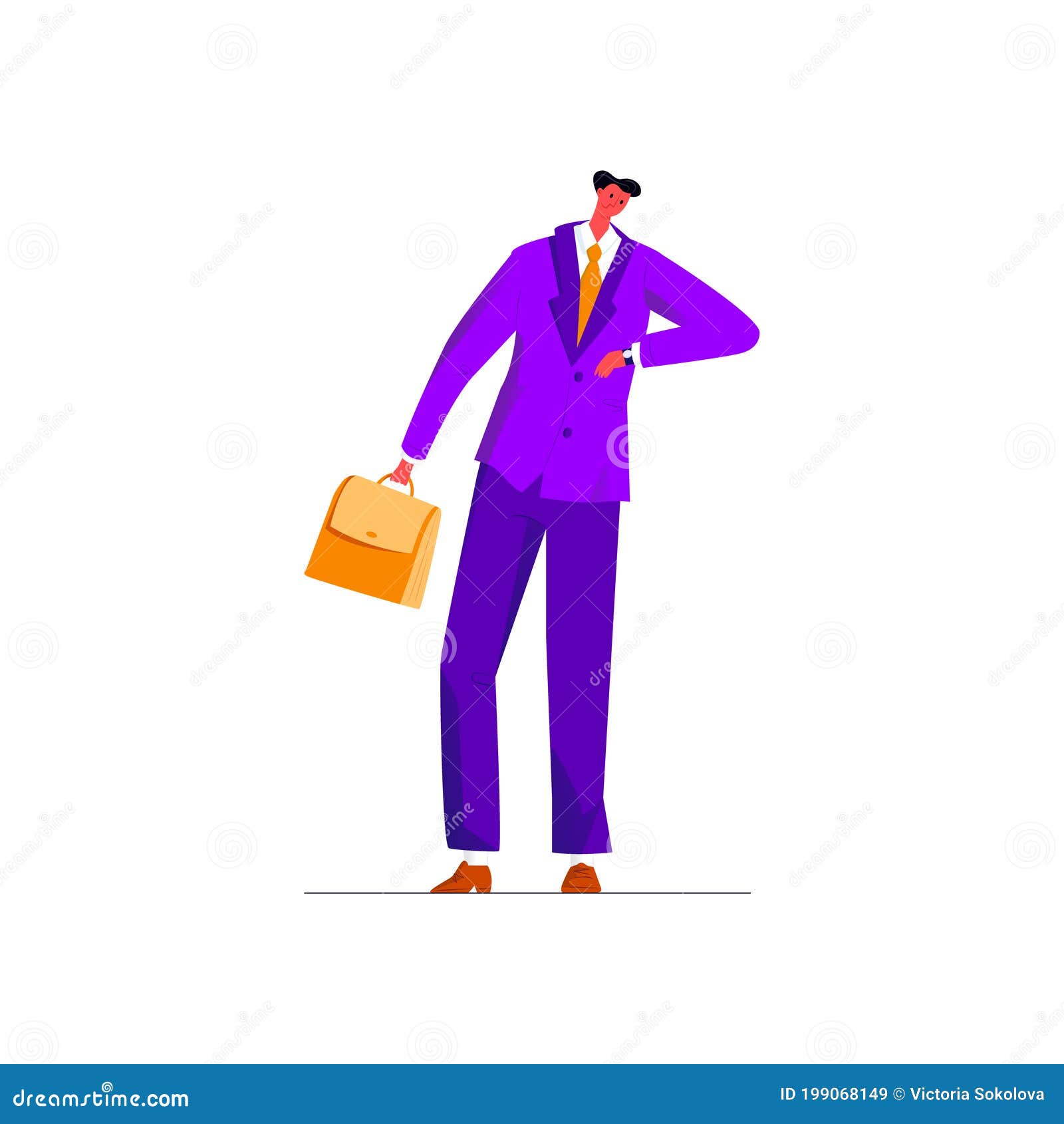 Vector Isolated Illustration Business Office Worker Looking at Clock ...