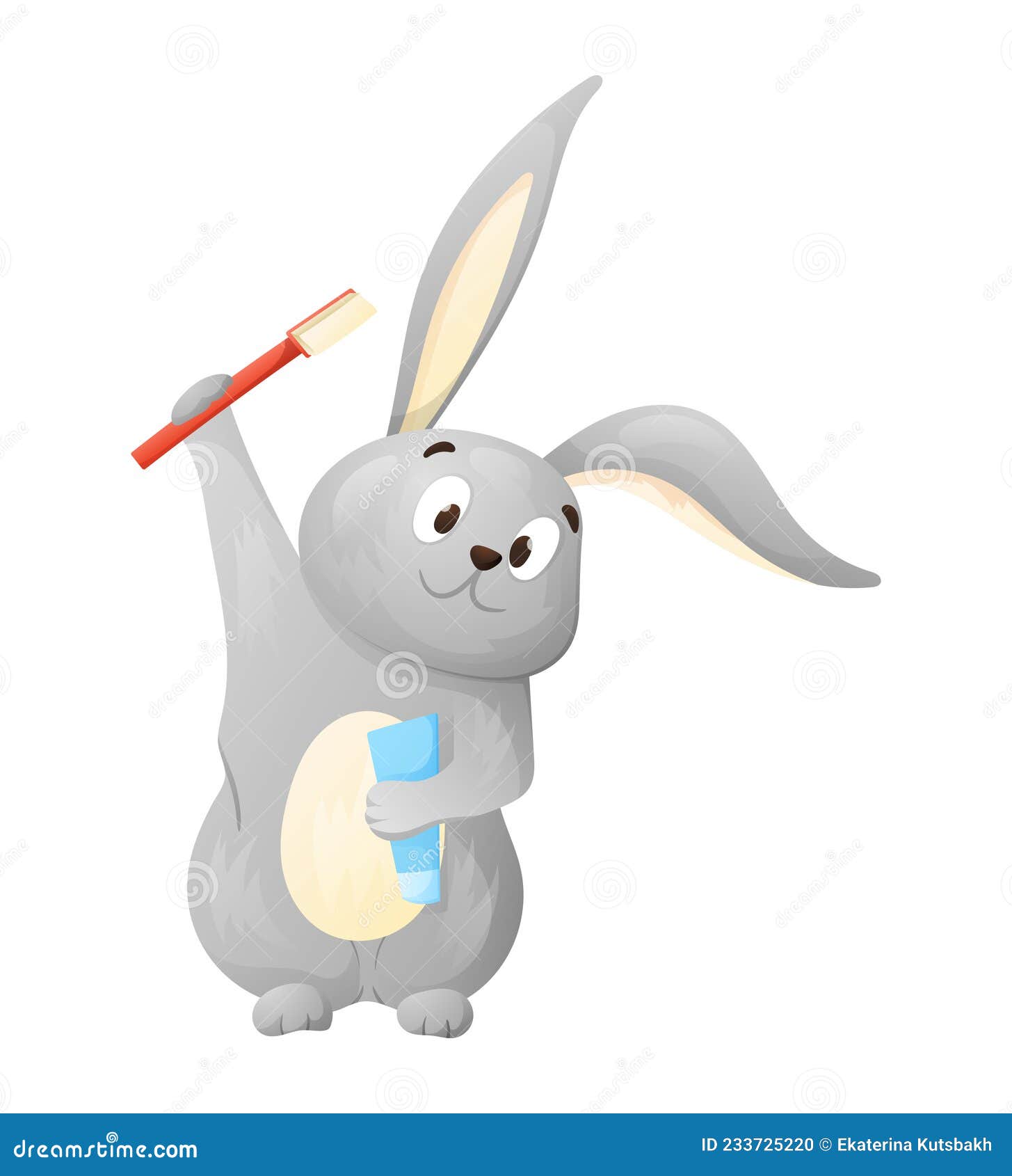 Vector Isolated Illustration of Cartoon Rabbit with Toothbrush and ...