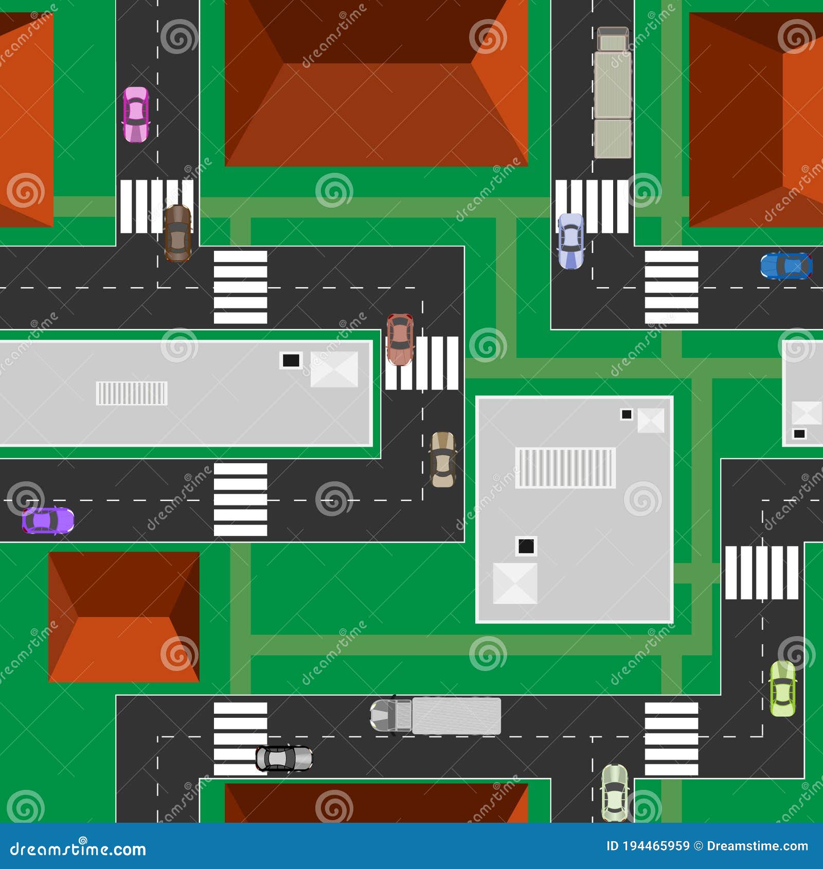 Vector Seamless Pattern City Top View. Flat Isolated Illustration Stock ...