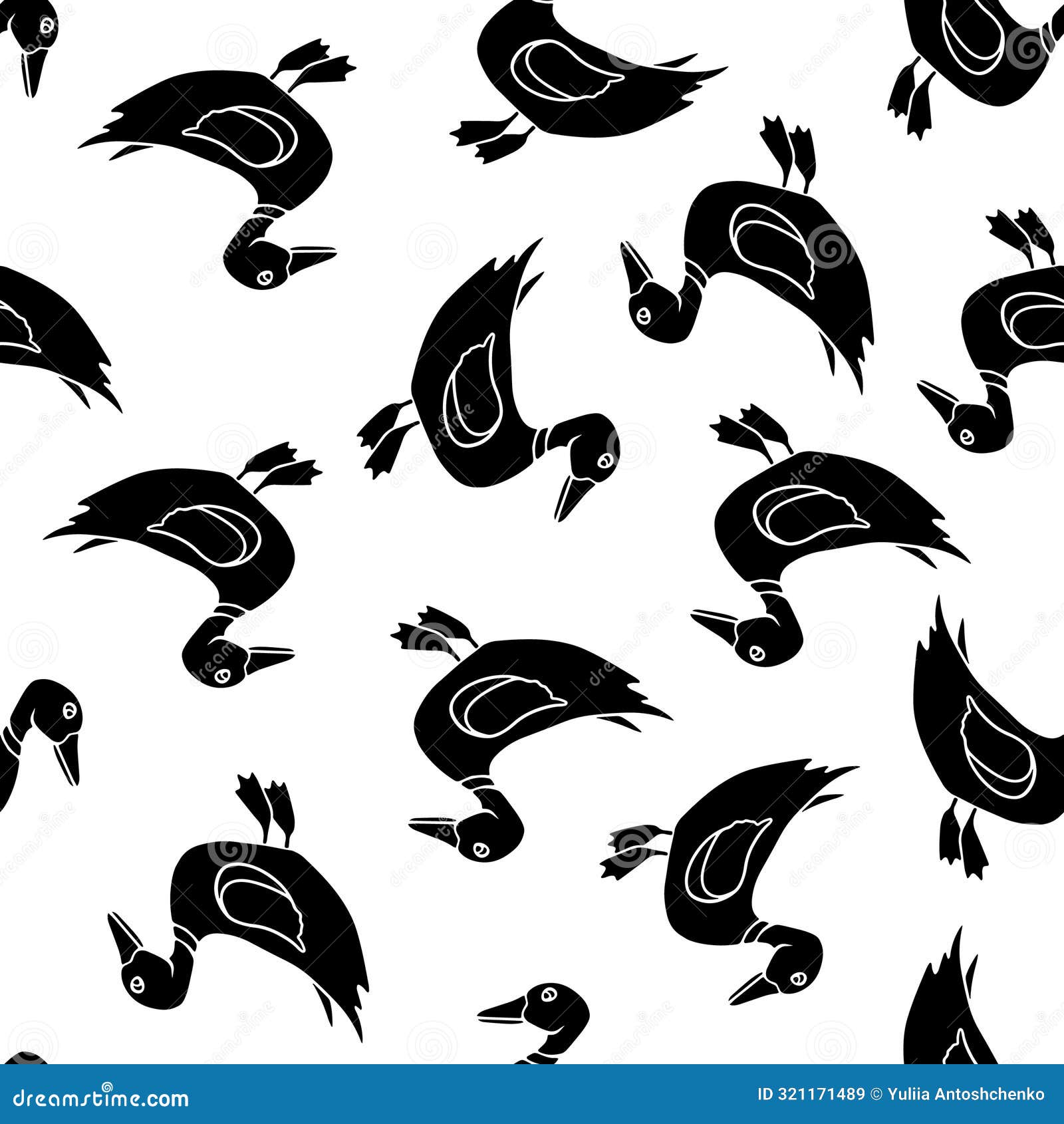Vector Isolated Illustration of Pattern with Ducks. Black and White ...