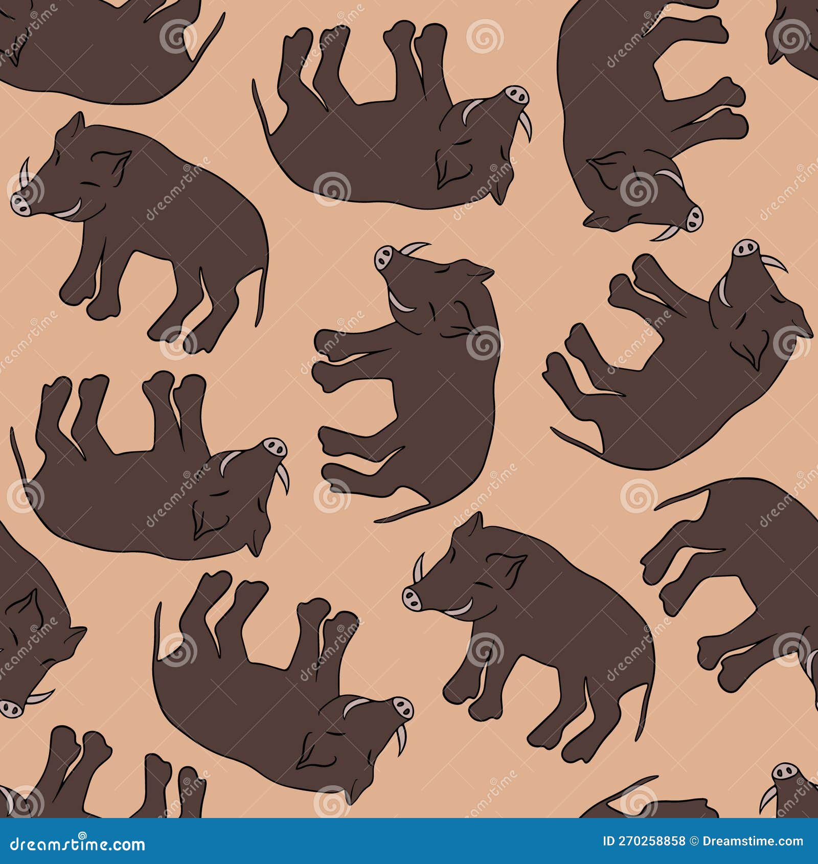 Pattern with wild boars. stock vector. Illustration of comics - 270258858