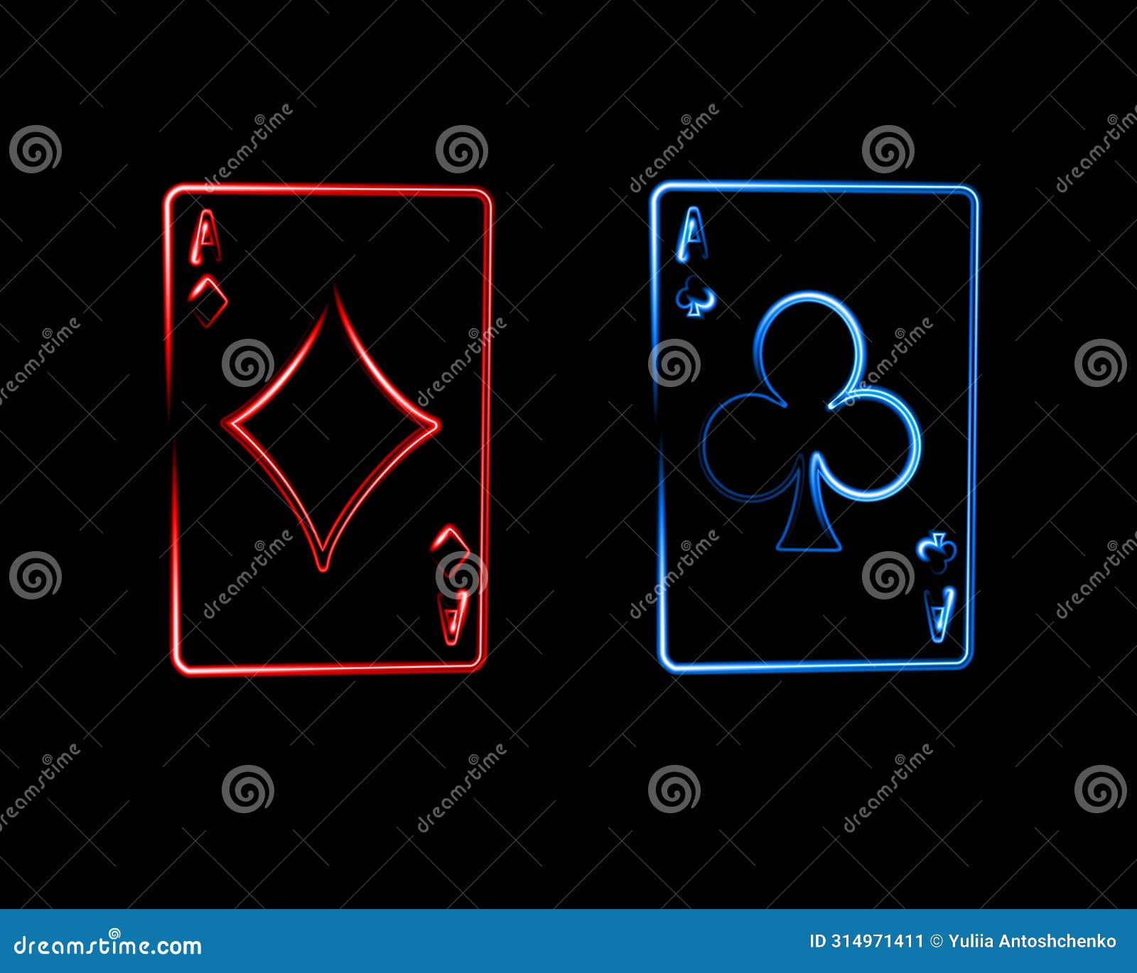 Vector Isolated Illustration of Playing Cards with Neon Effect Stock ...