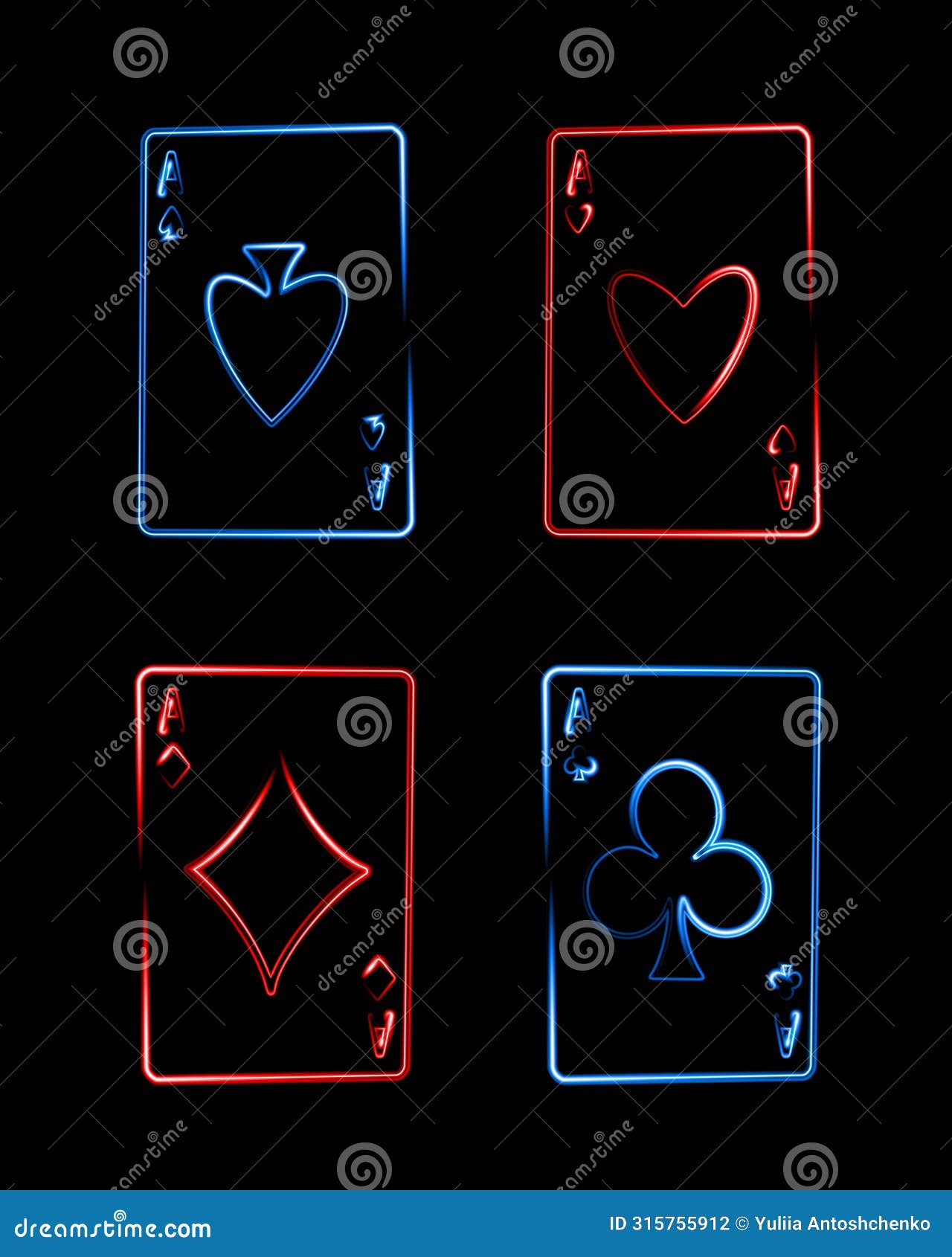Vector Isolated Illustration of Playing Cards with Neon Effect Stock ...