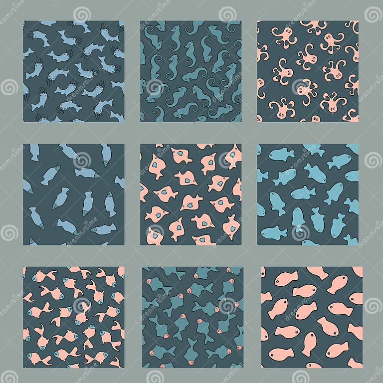 Vector Isolated Illustration of a Set of Fish Patterns. Water World ...